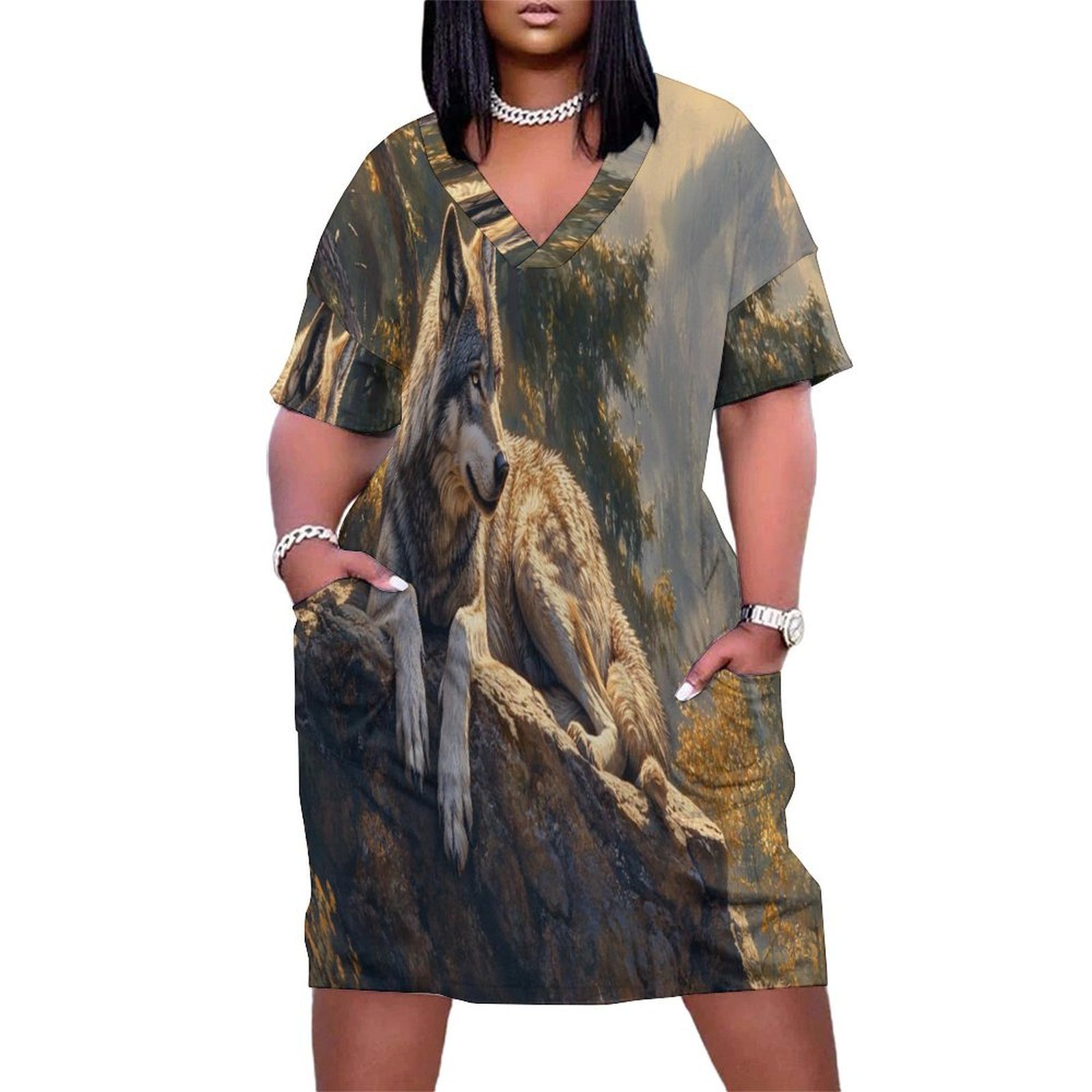 Wolf in Autumn Forest Loose Pocket Dress Dresses Summer Summer Dresses ...