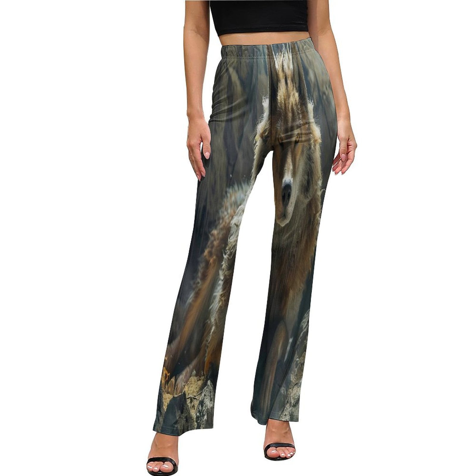 Wolf in Cave High Waisted Casual Flared Trousers Summer Home Pants Gift ...