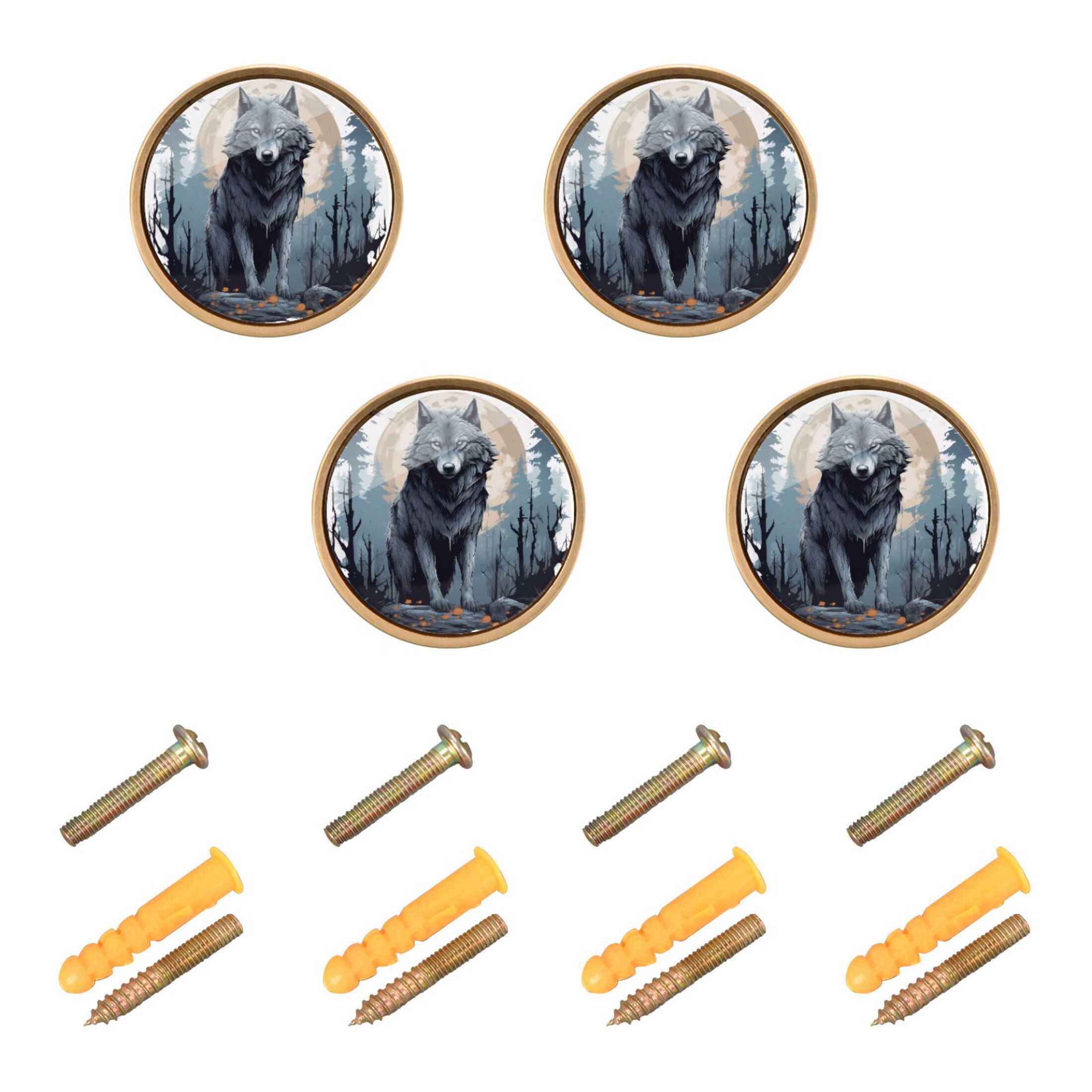 Wolf in Forest Cabinet Knobs Kitchen Drawers Knobs Door Round Pulls Knob Handles Dresser ...