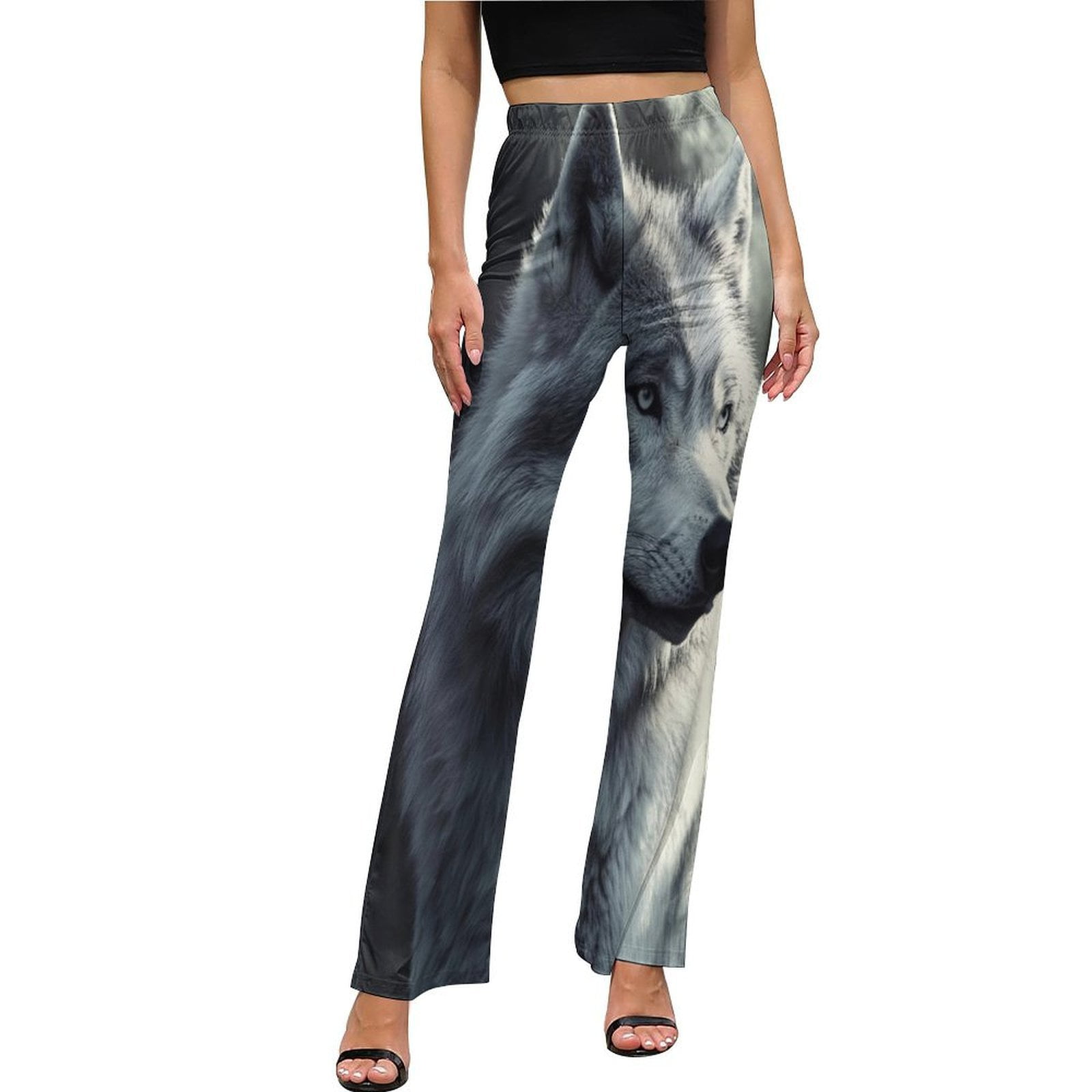 Wolf in Forest High Waisted Casual Flared Trousers Summer Home Pants ...
