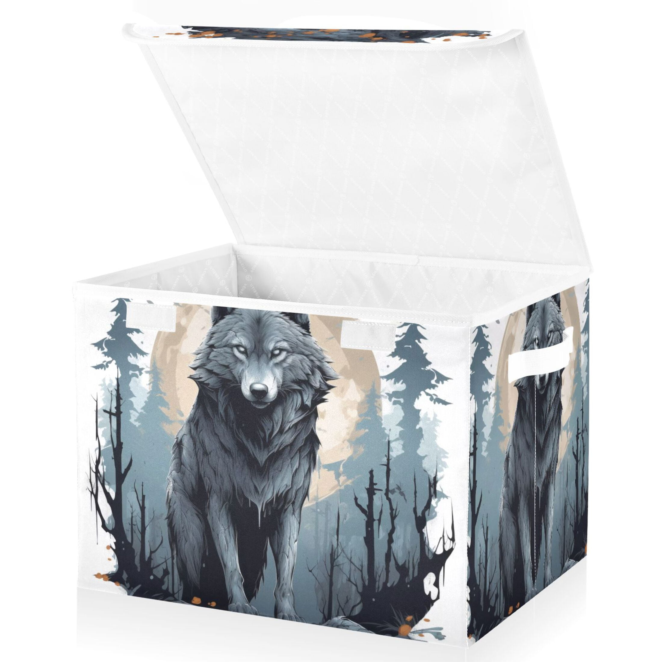 Wolf in Forest Large Lidded Bin Foldable Storage Baskets Boxes Cubes ...