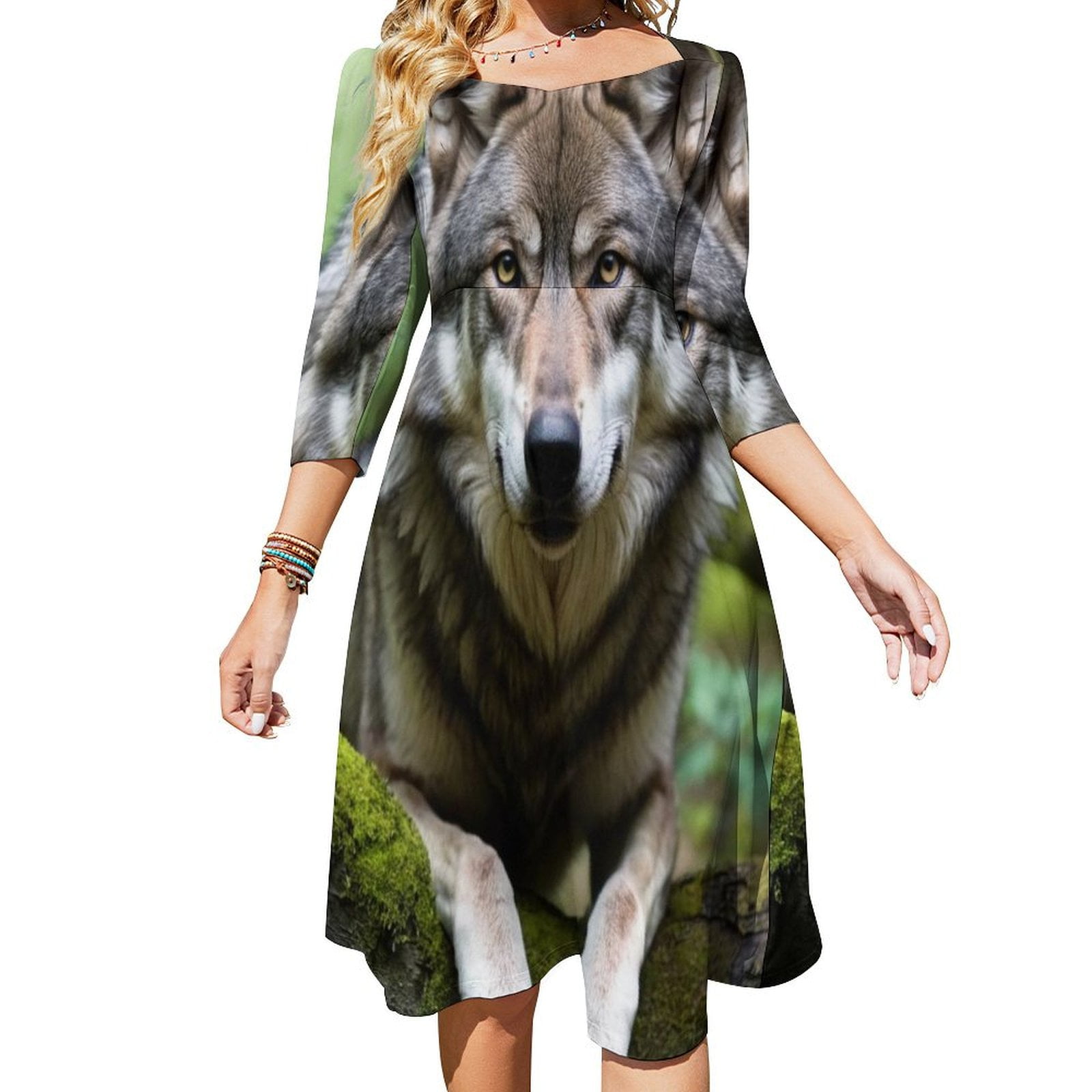 Wolf in Forest Sweetheart Knot Flared Dress Fashion Design Large Size ...
