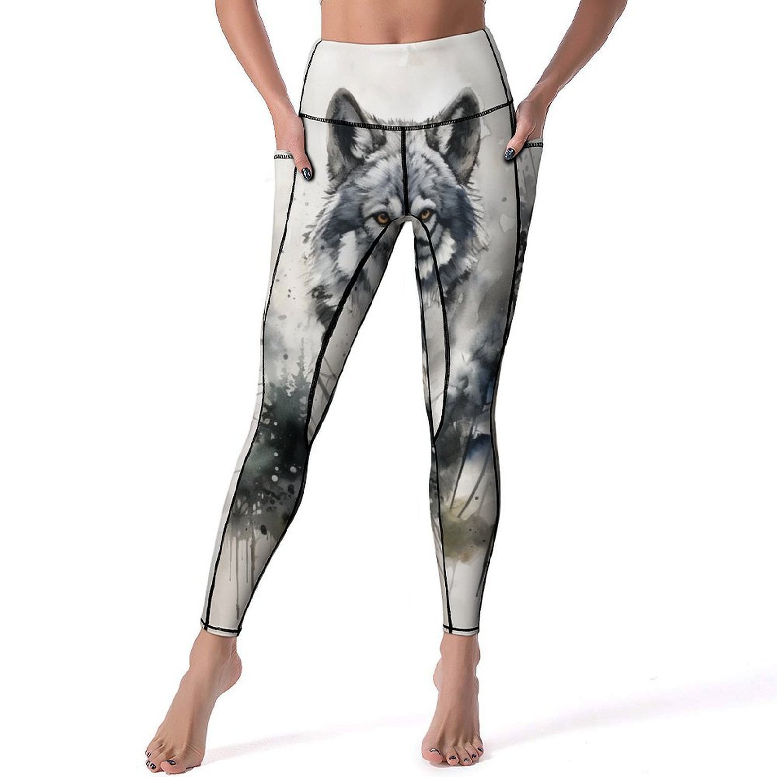 Wolf in Forest Watercolor Art Leggings Gym Wear Gym Sportswear Woman ...