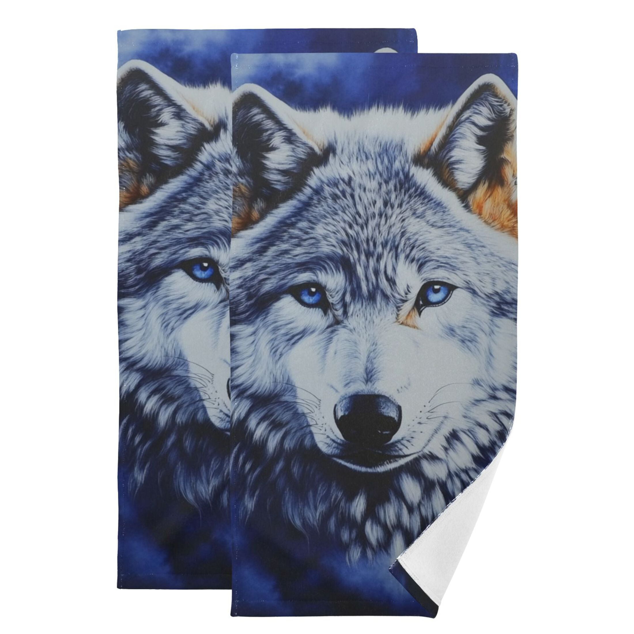 Wolf in Misty Back Hand Towel Absorbent Bath Towels for Bathroom Sports ...