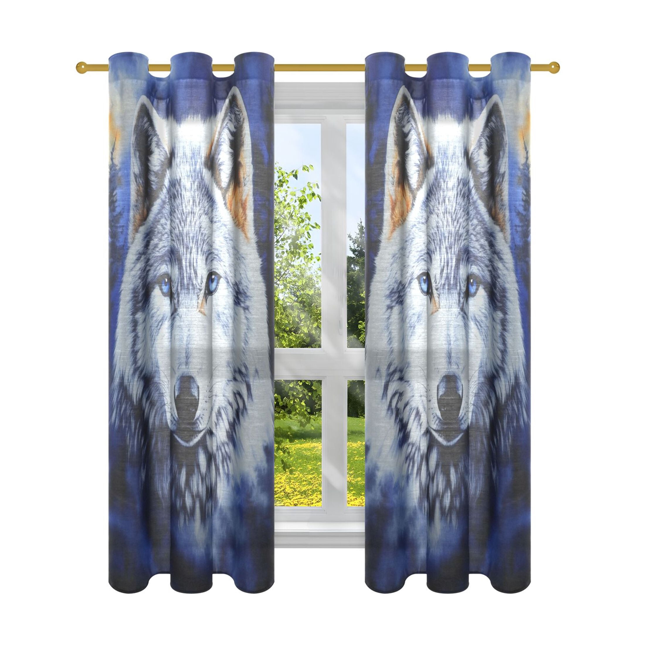 Wolf in Misty Back Semi Sheer Curtains for Living Room Bedroom Set of 2 ...