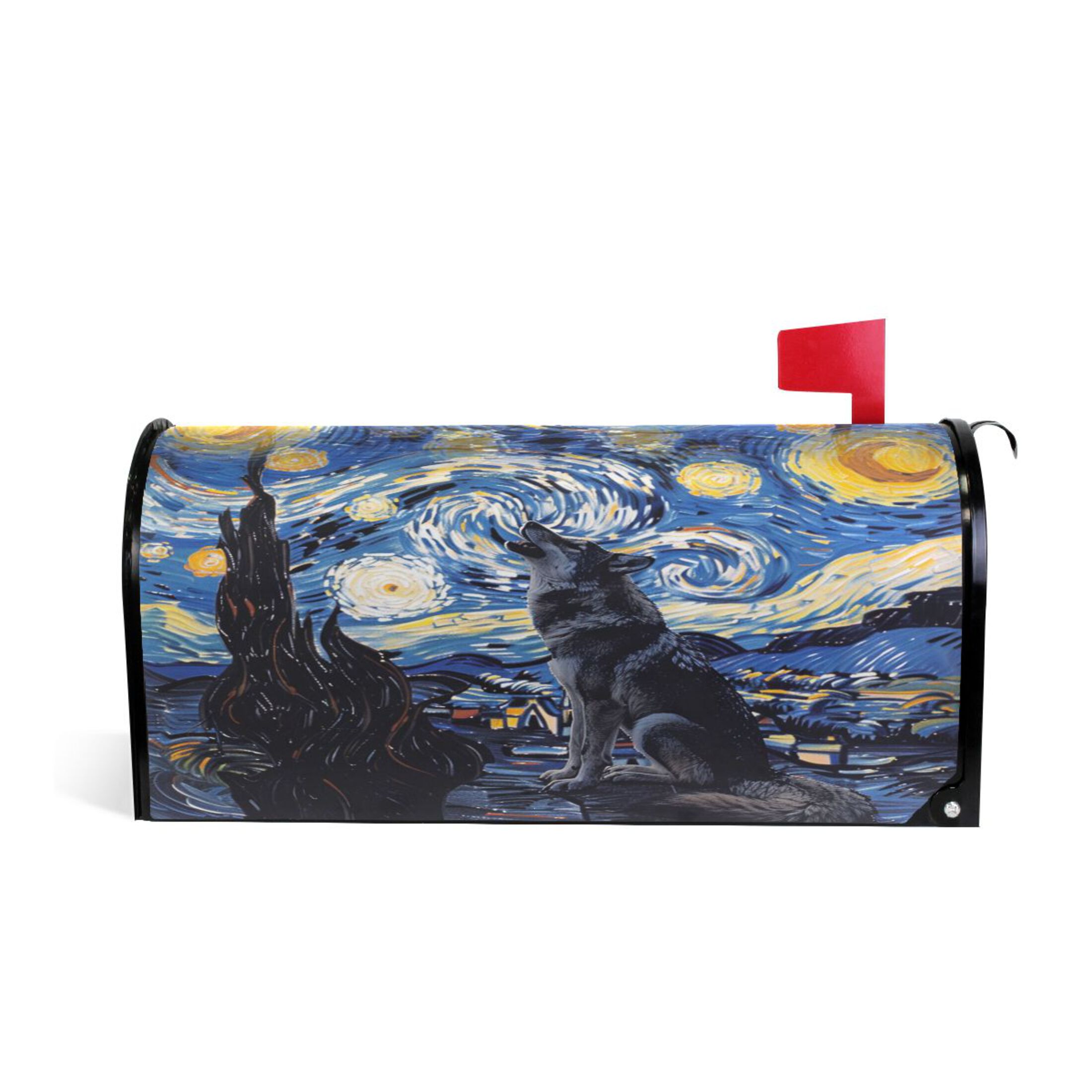 Wolf in Night Sky Oil Paint Magnetic Mailbox Covers Post Box Wraps ...