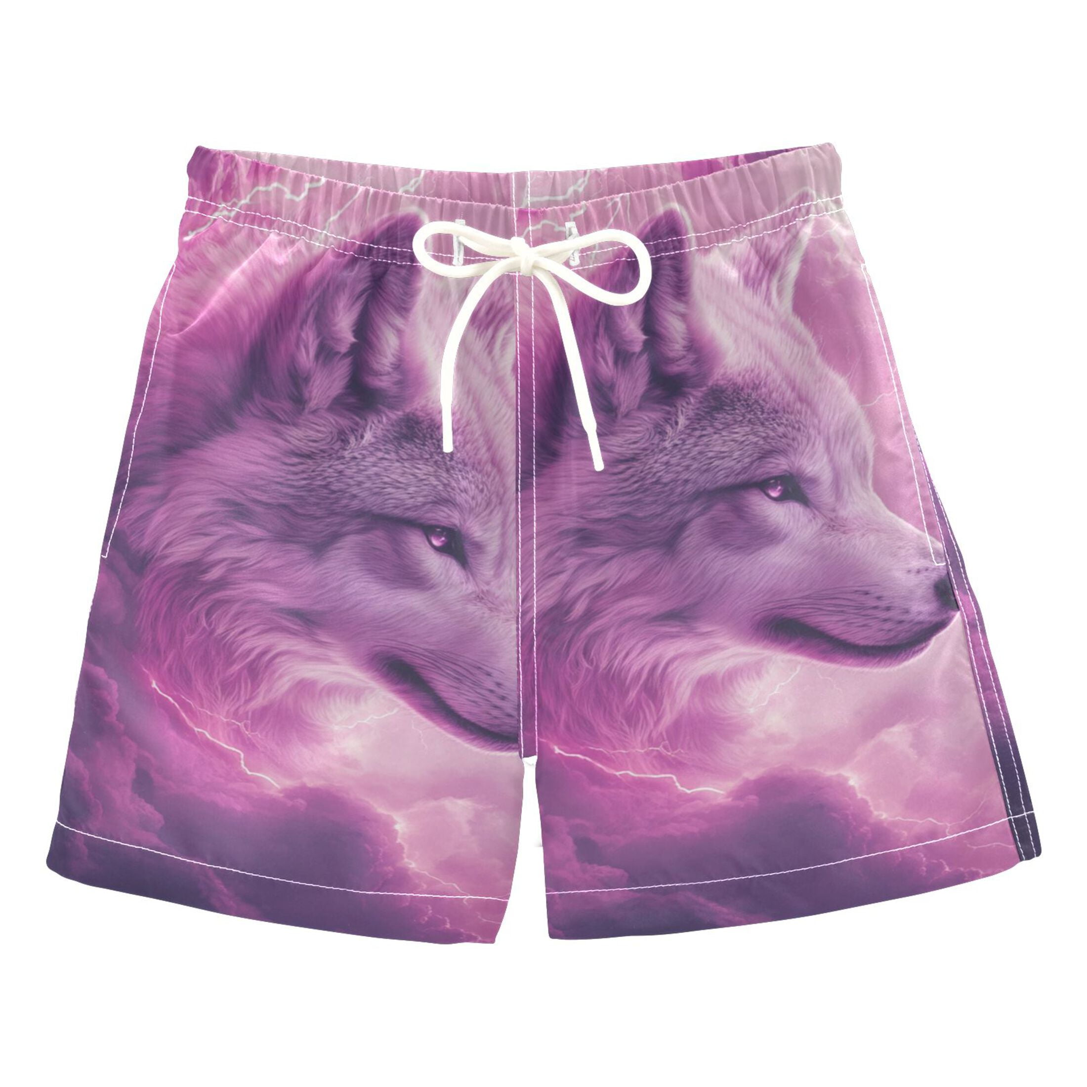 Wolf in Pinkish Clouds with Flash Boys' Swim Trunks Board Shorts Beach ...