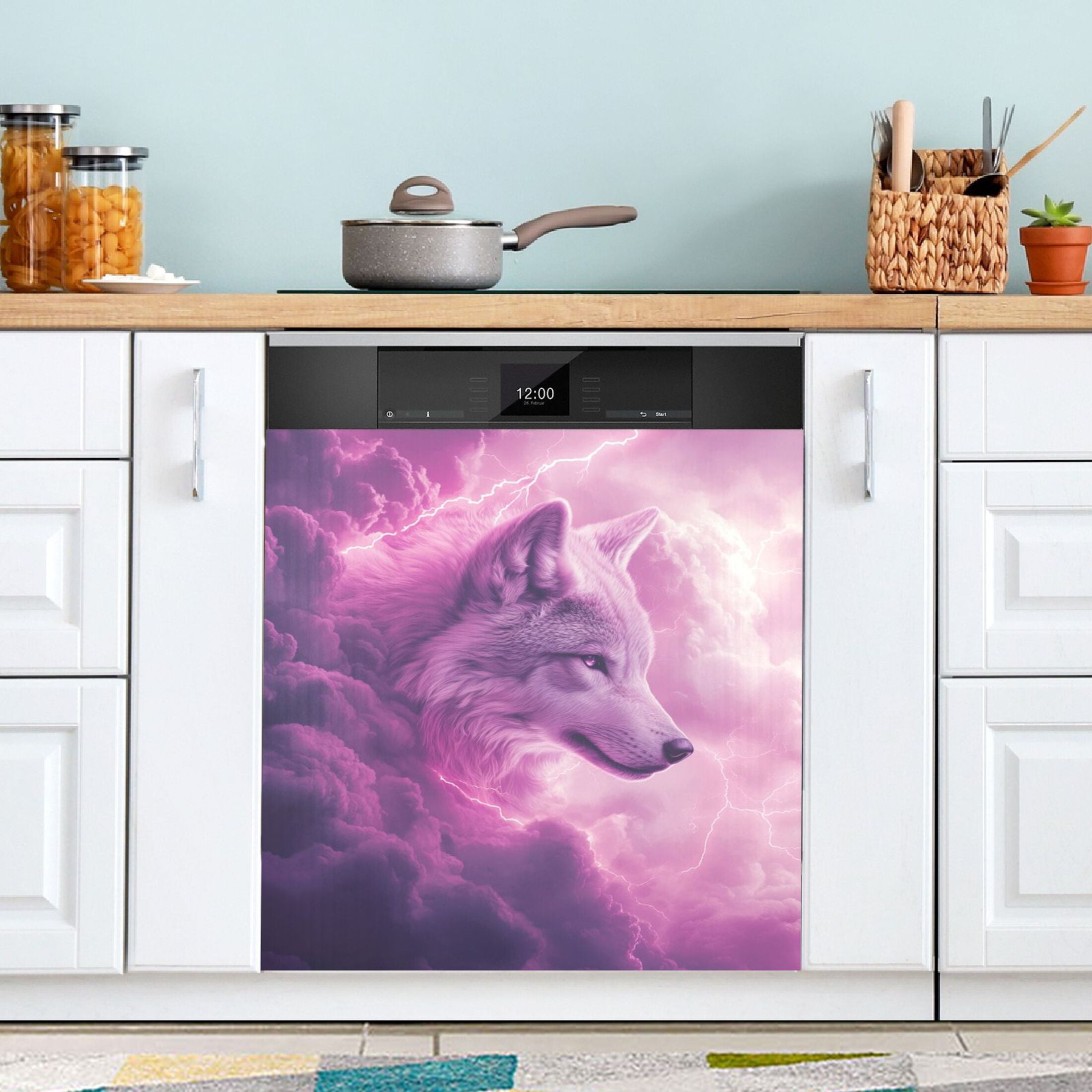 Wolf in Pinkish Clouds with Flash Dishwasher Magnet Refrigerator ...