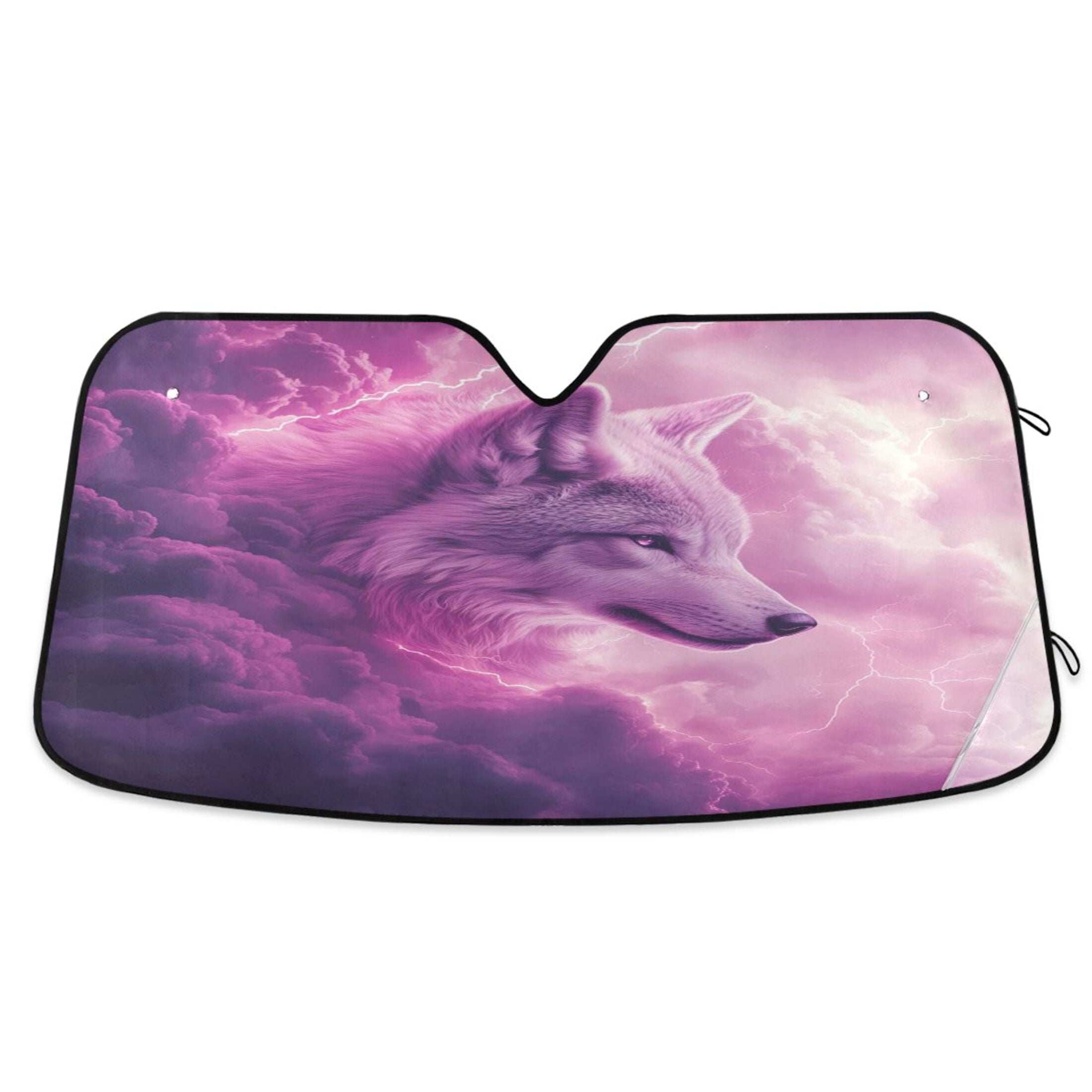 Wolf in Pinkish Clouds with Flash Windshield Sun Shade Automobile Visor ...