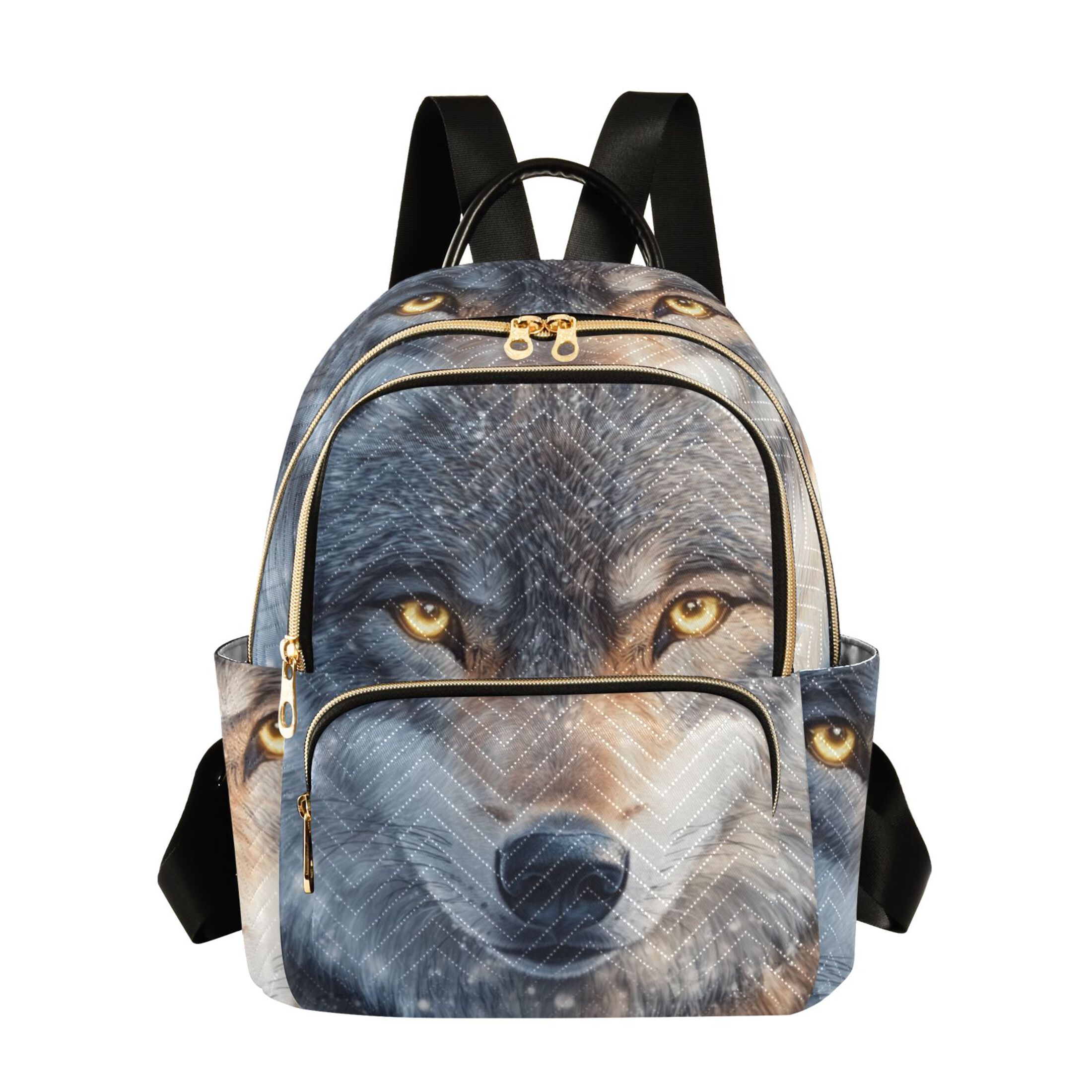 Wolf in Snow Quilted Backpack Fashion Daypack Commuter Bag for Women 8. ...