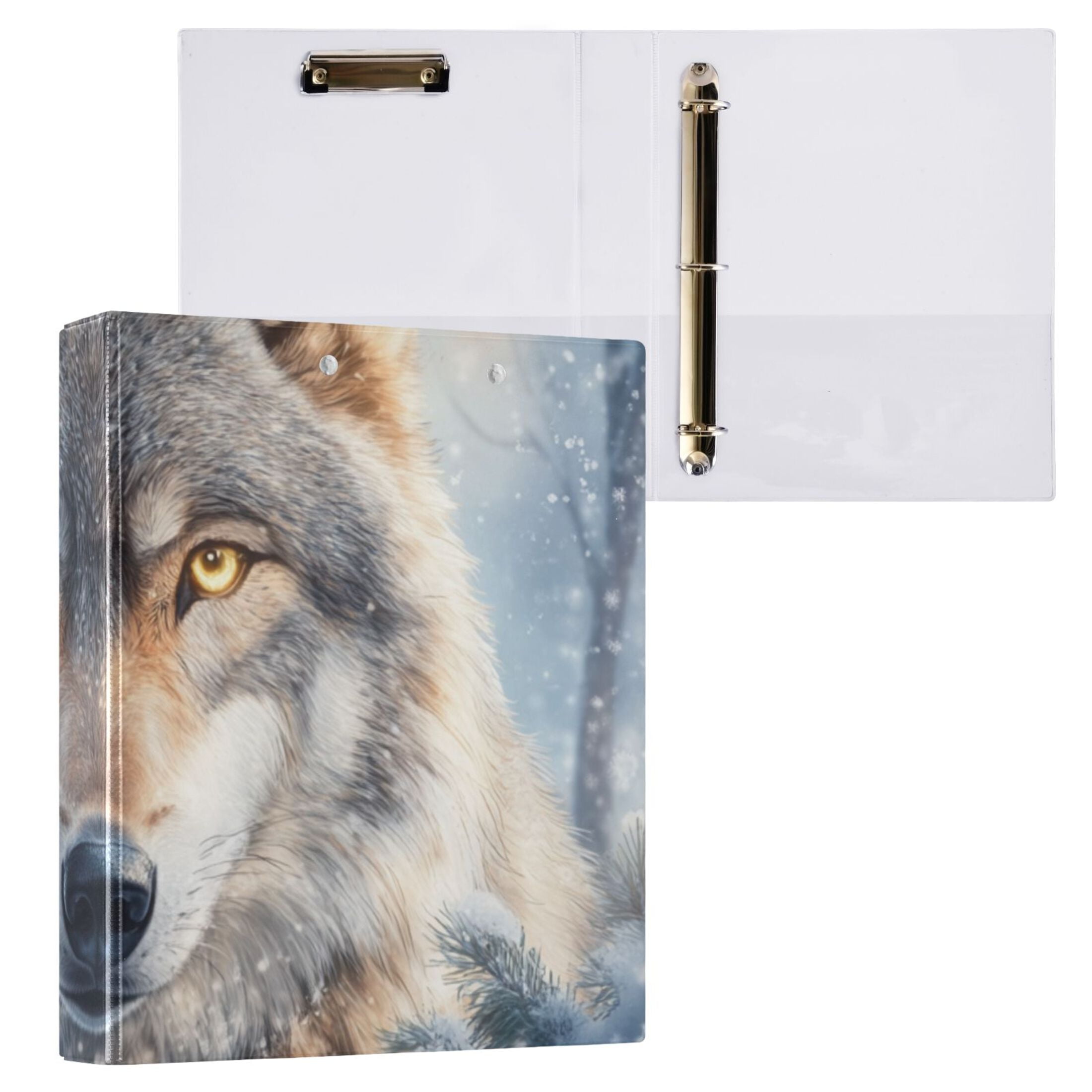 Wolf in Snow Round Ring Binder 3 Rings 1.5" Capacity File Storage for ...