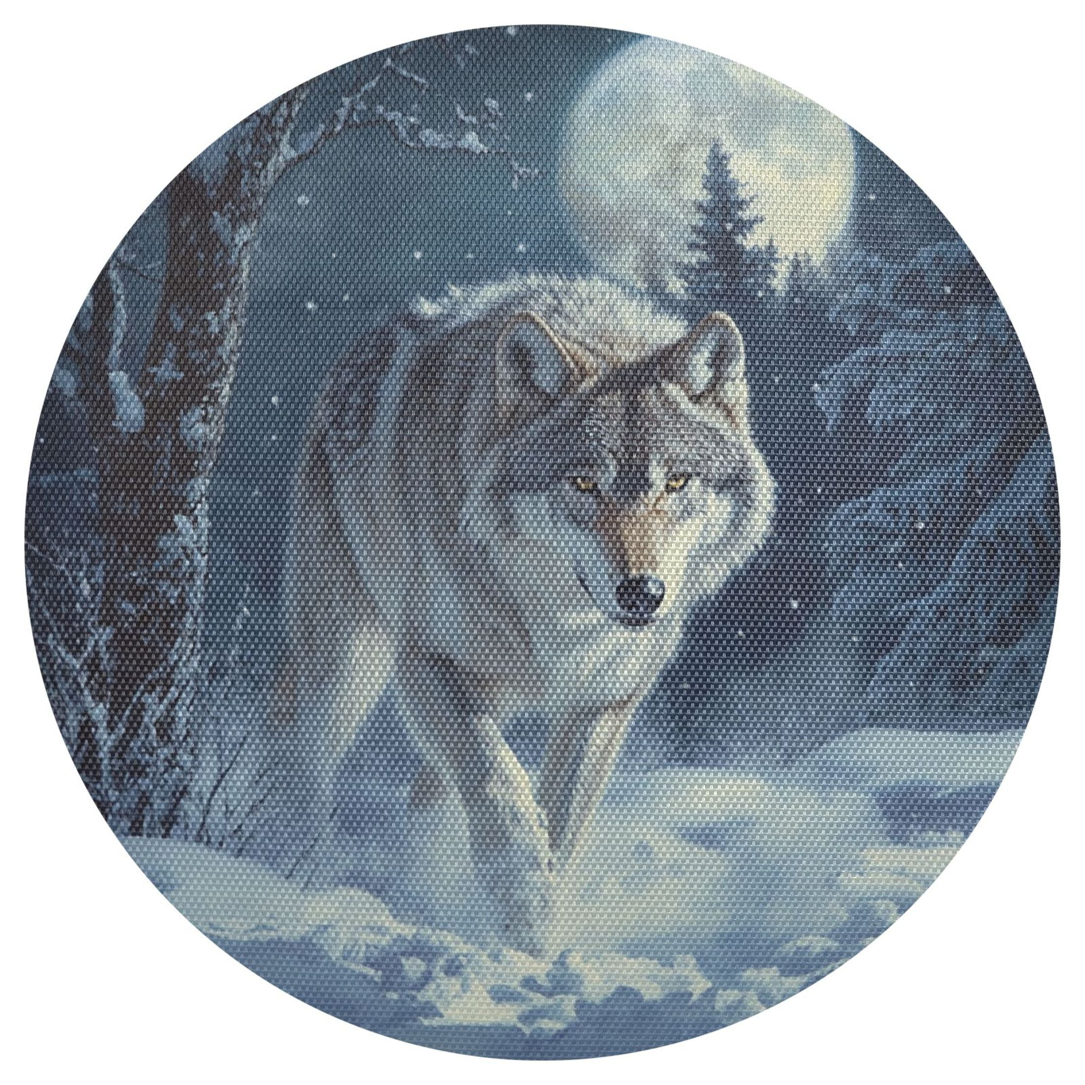 Wolf in Snow Trees Moonlight PVC Round Grid Placemat Table Mat 1 Pc for ...
