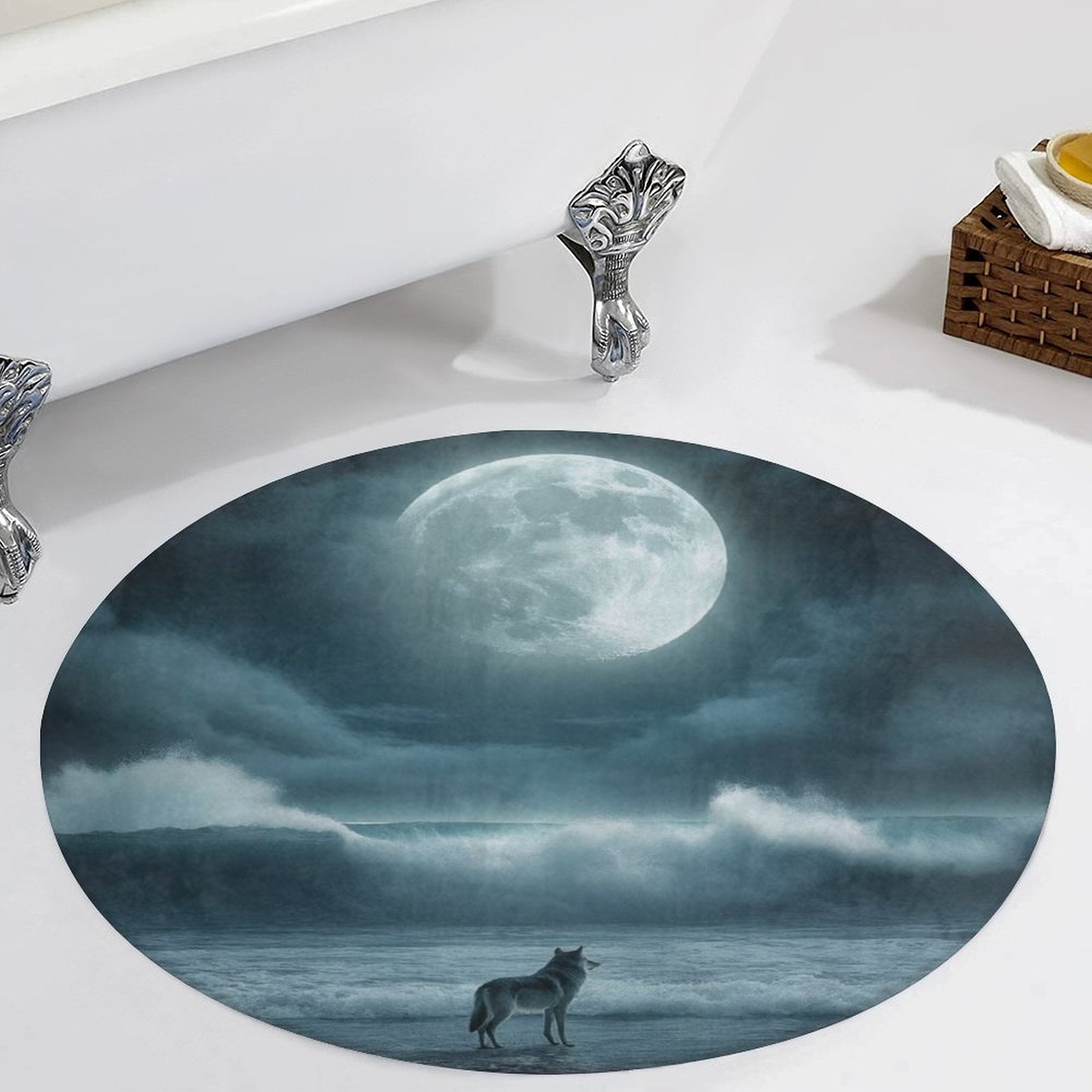 Wolf in The Dark Wind-1 Area Round Carpet Living Room Bedroom Rugs Door ...