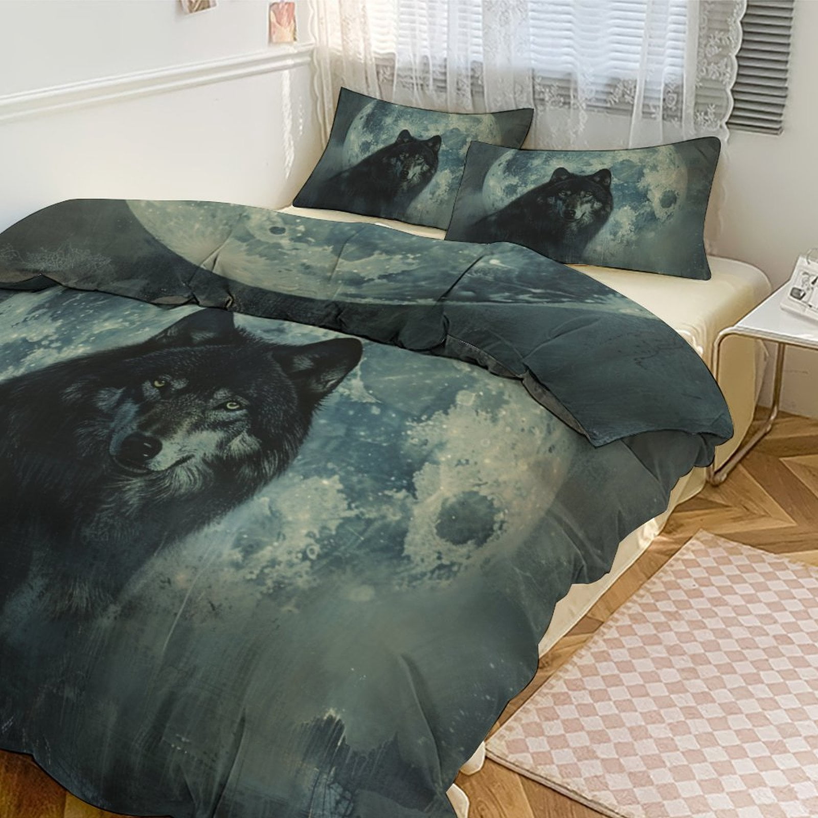 Wolf in The Dark Wind 3 Pcs Soft Bedding Set, Includes 1 Duvet Cover ...