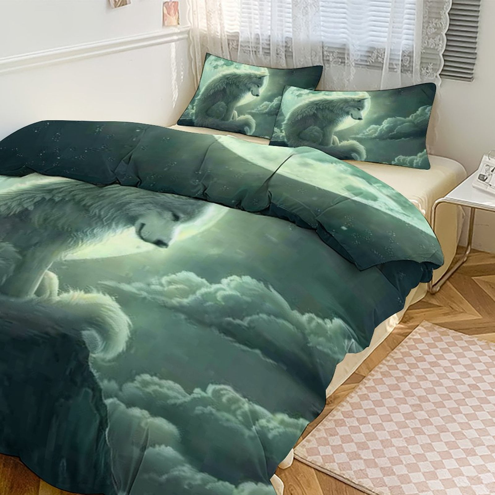 Wolf in The Dark Wind 3 Pcs Soft Bedding Set Includes 1 Duvet Cover ...