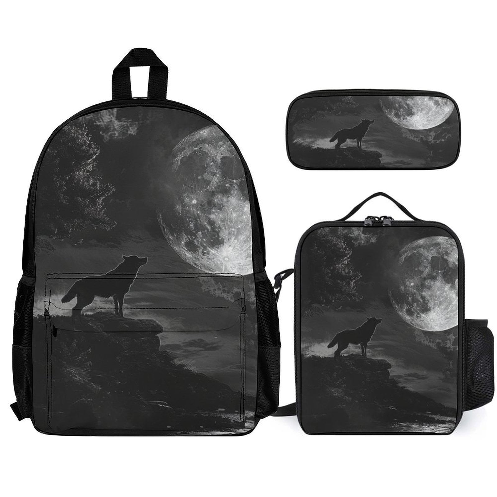 Wolf in The Dark Wind Backpack 3pcs/set Backpack For Travel With Lunch ...
