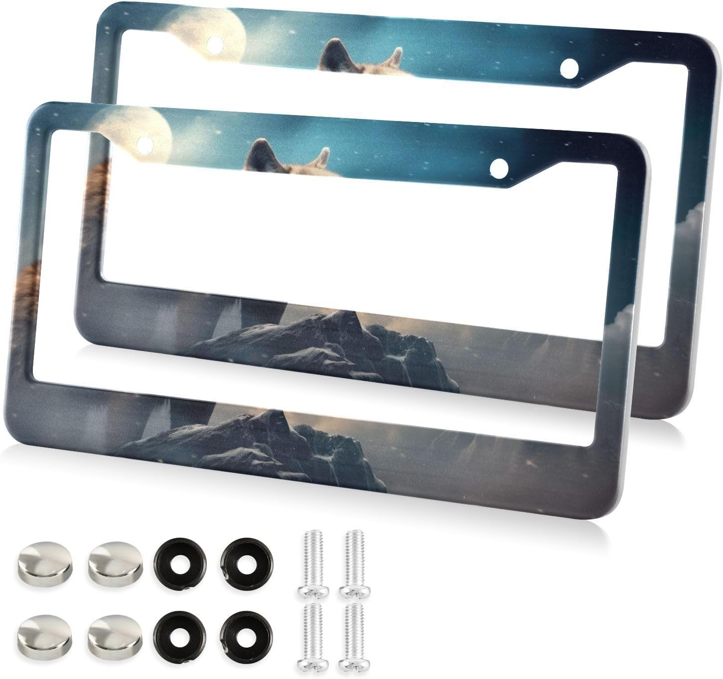 Wolf in The Moonlight License Plate Frame, Aluminum Car Tag Frames, 2 ...