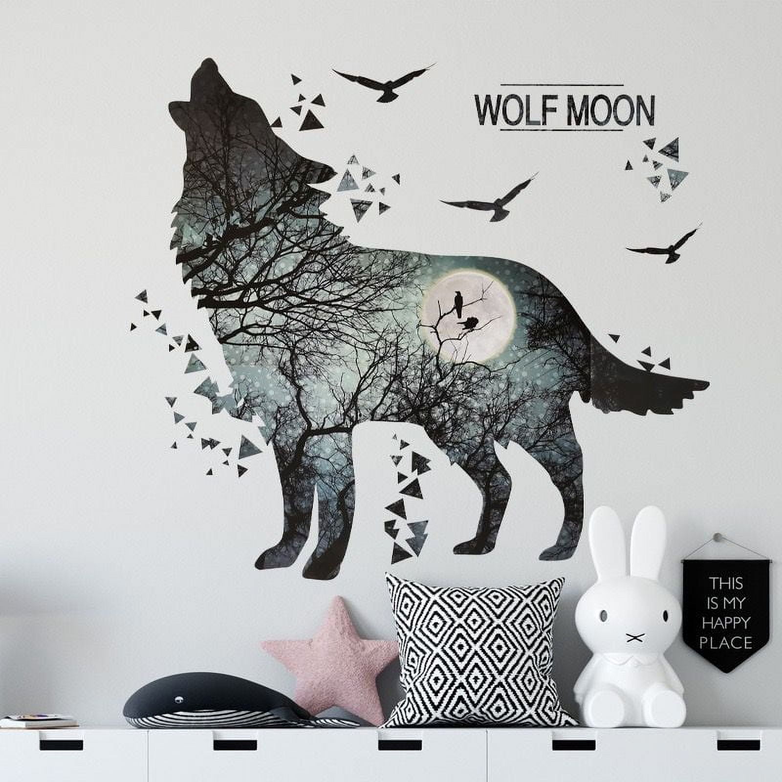 Wolf moon wall stickers, Wolf decals, DIY stickers for living room and ...