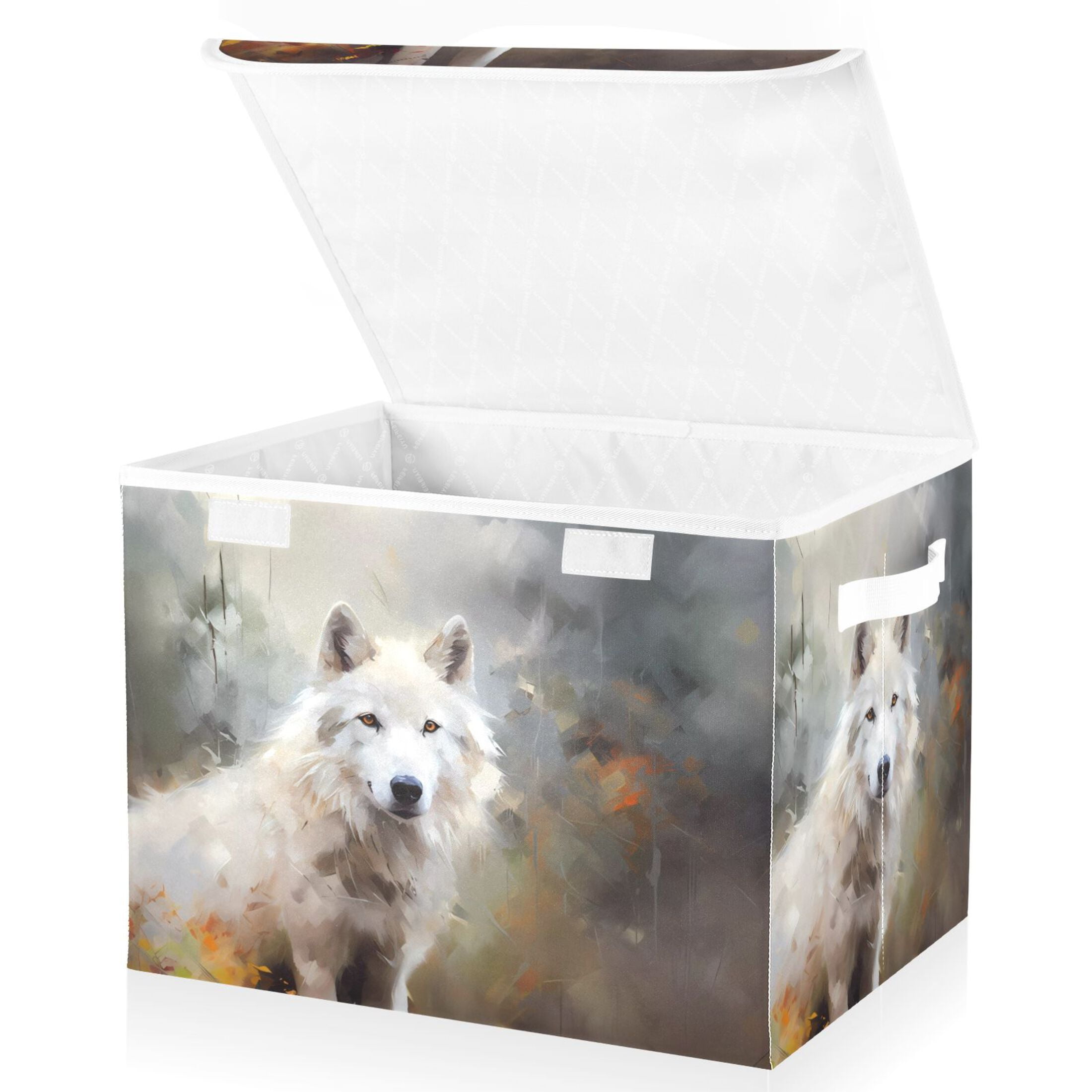 Wolf on Fire Large Lidded Bin Foldable Storage Baskets Boxes Cubes Lids ...