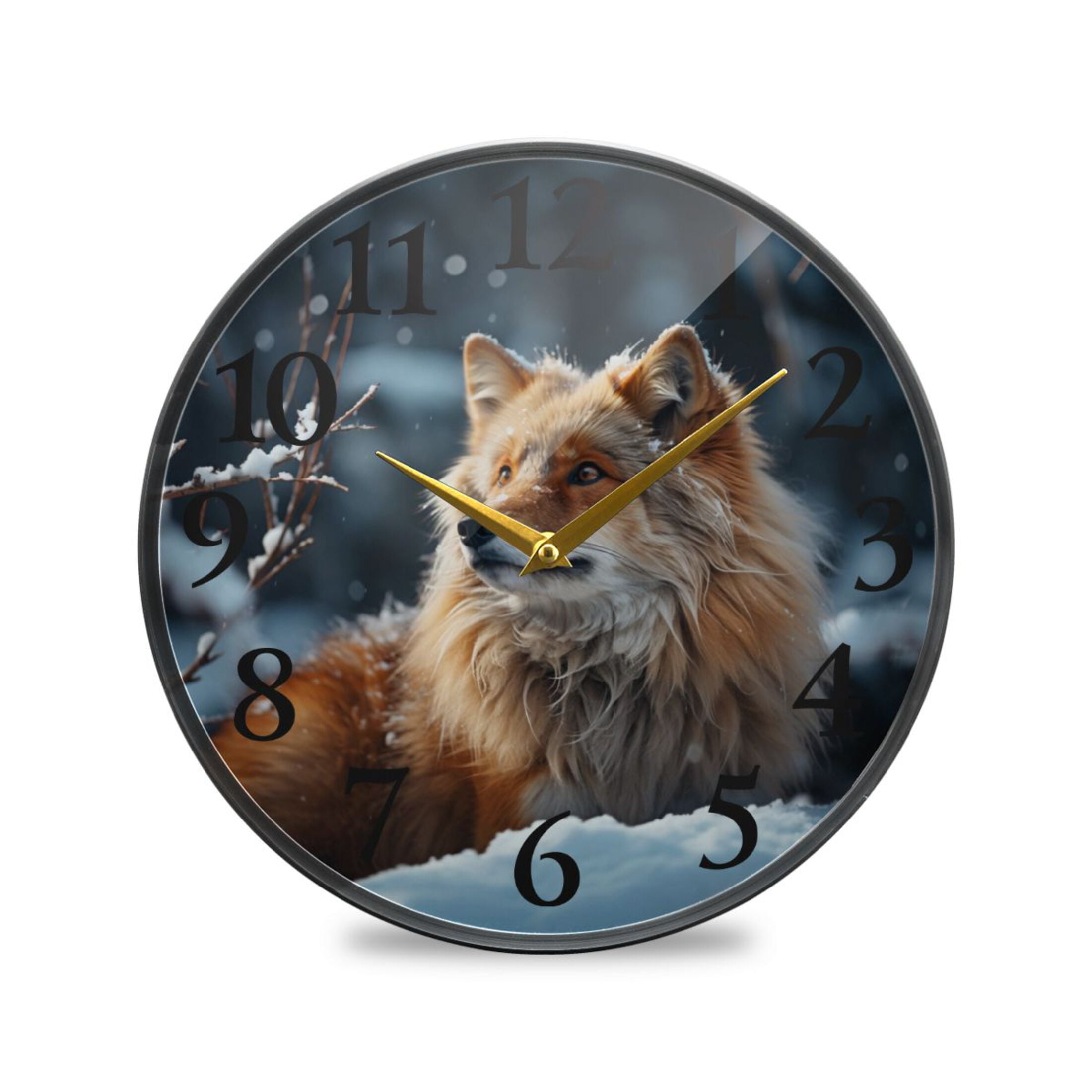 Wolf on Winter Snow Wall Clocks Battery Operated 9.5 Inch Round Clock ...