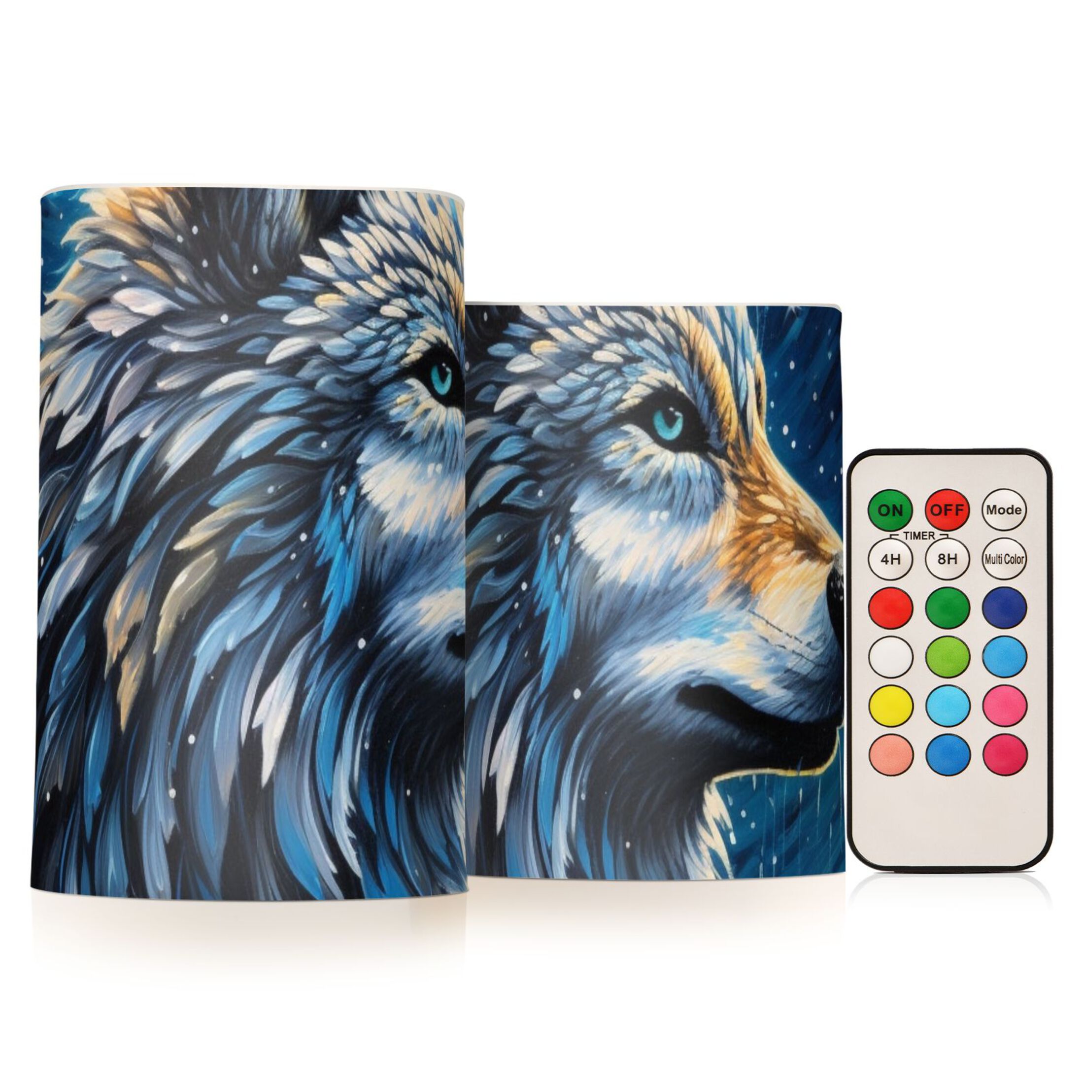 Wolf under Night Sky Flameless Candles with Remote Timer LED Battery ...