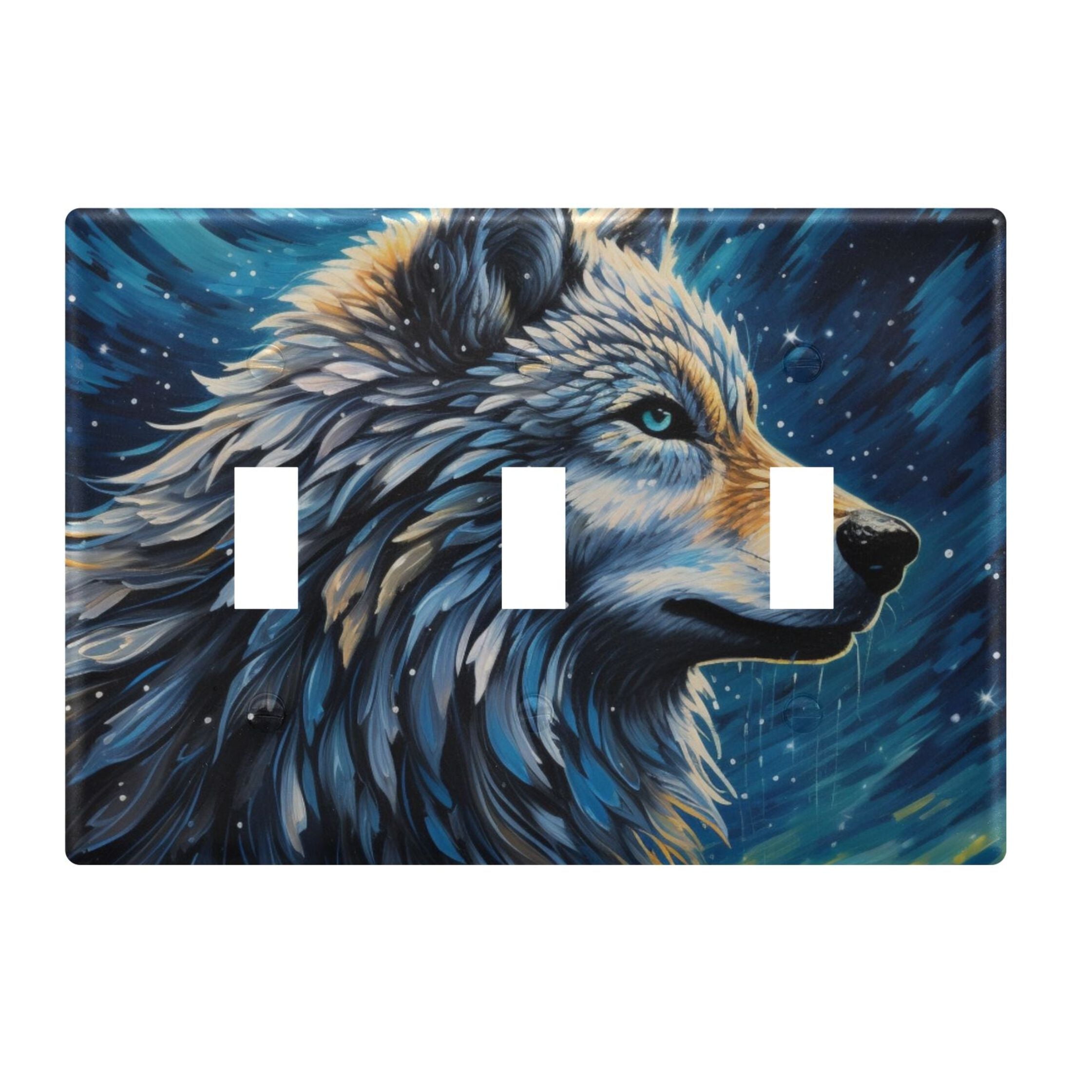 Wolf under Night Sky Light Switch Plate Covers 3 Gang Wall Plate ...