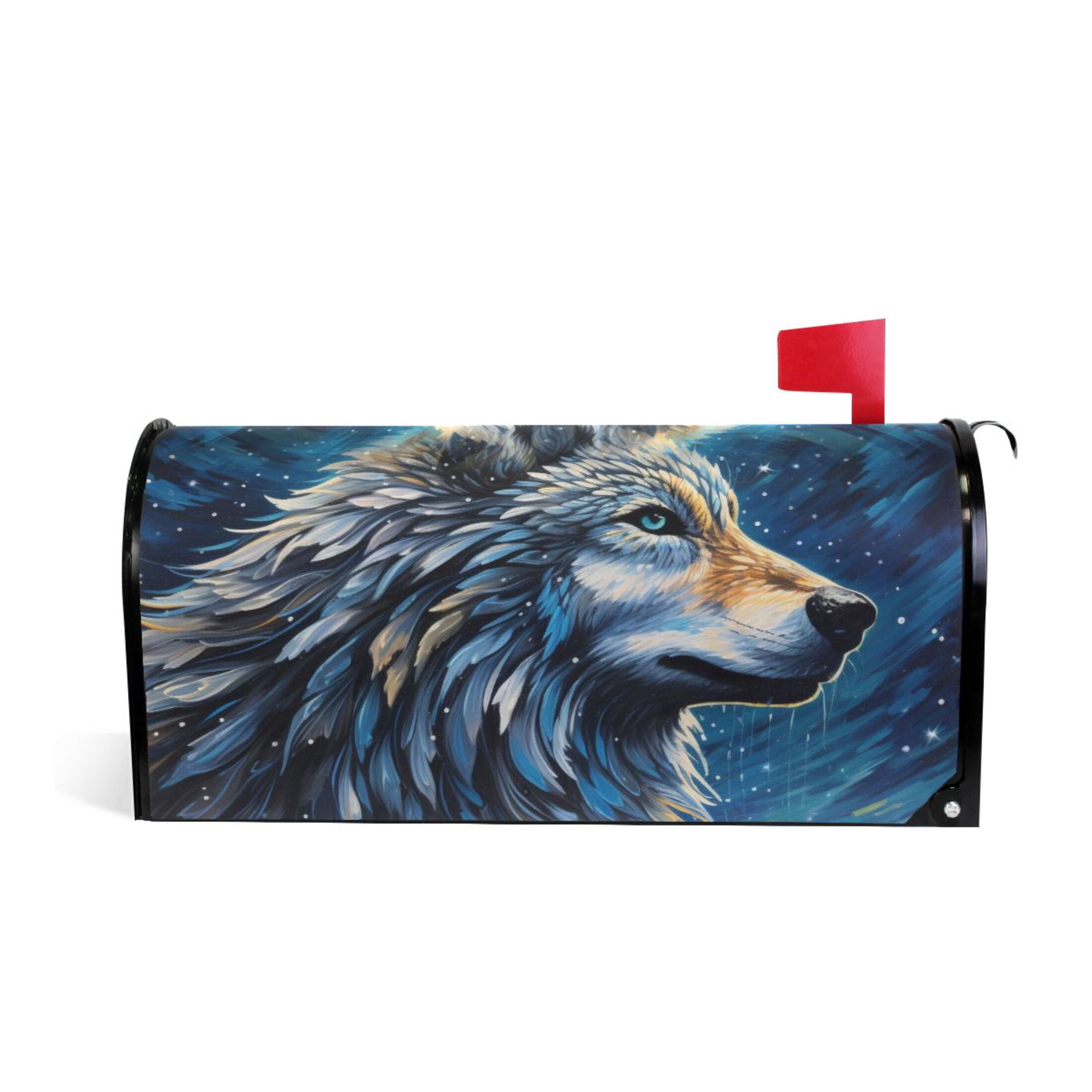 Wolf under Night Sky Magnetic Mailbox Covers 21" X 18" Post Letter Box Wraps Waterproof Garden ...