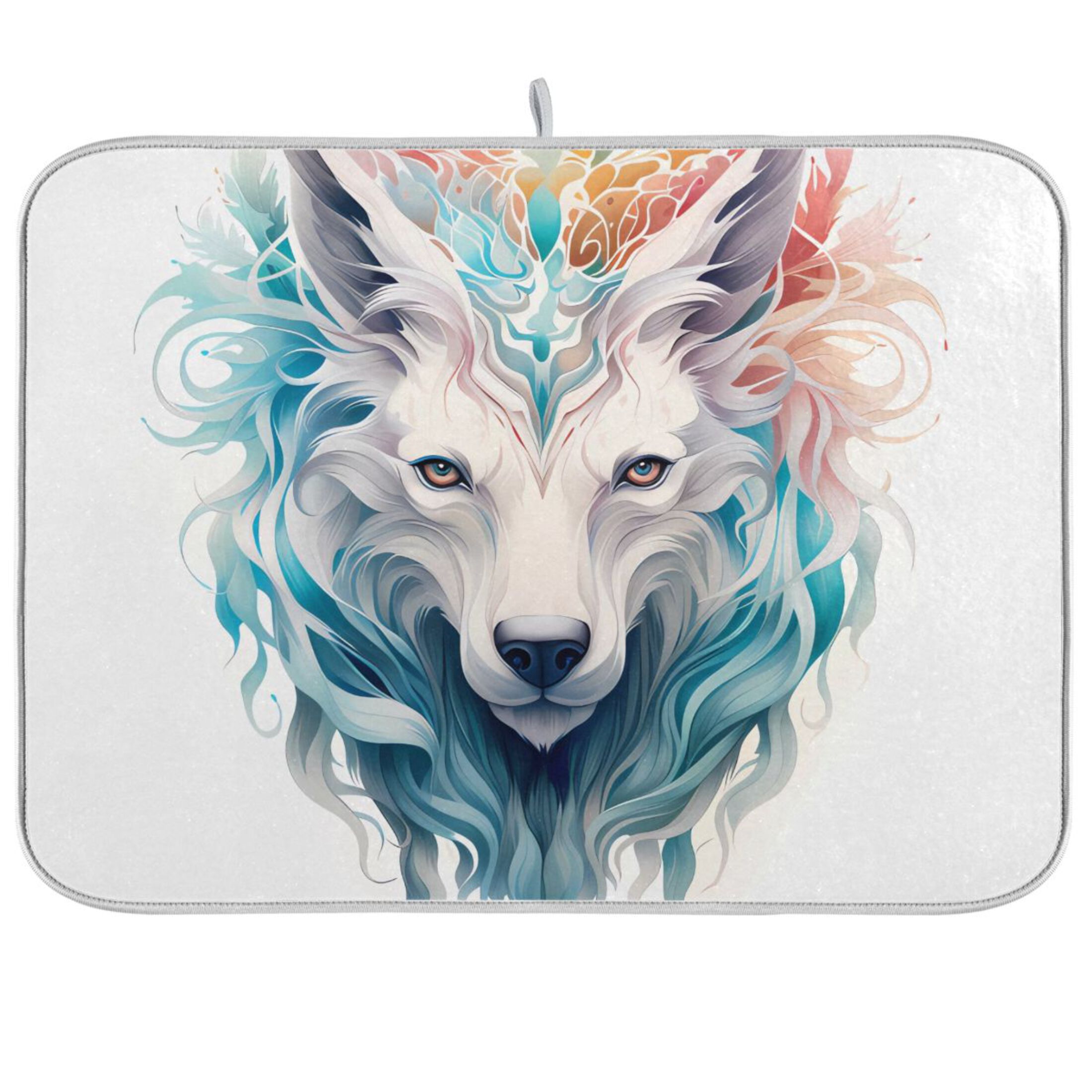 Wolf with Blue Dish Drying Mat Microfiber Kitchen Mats Large Counter ...