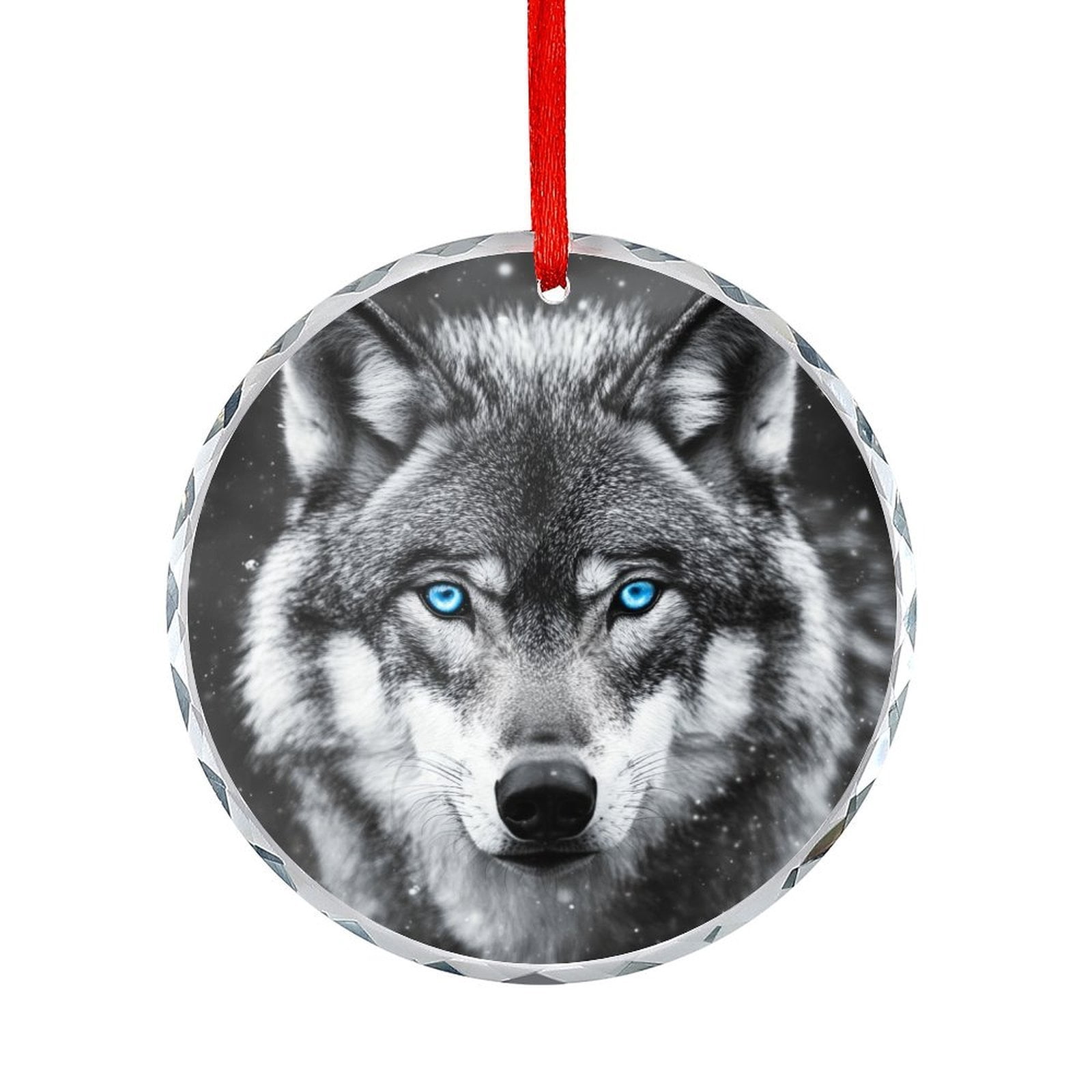 Wolf with Blue Eyes Glass Christmas Ornament Blue-Eyed Wolf Printed ...