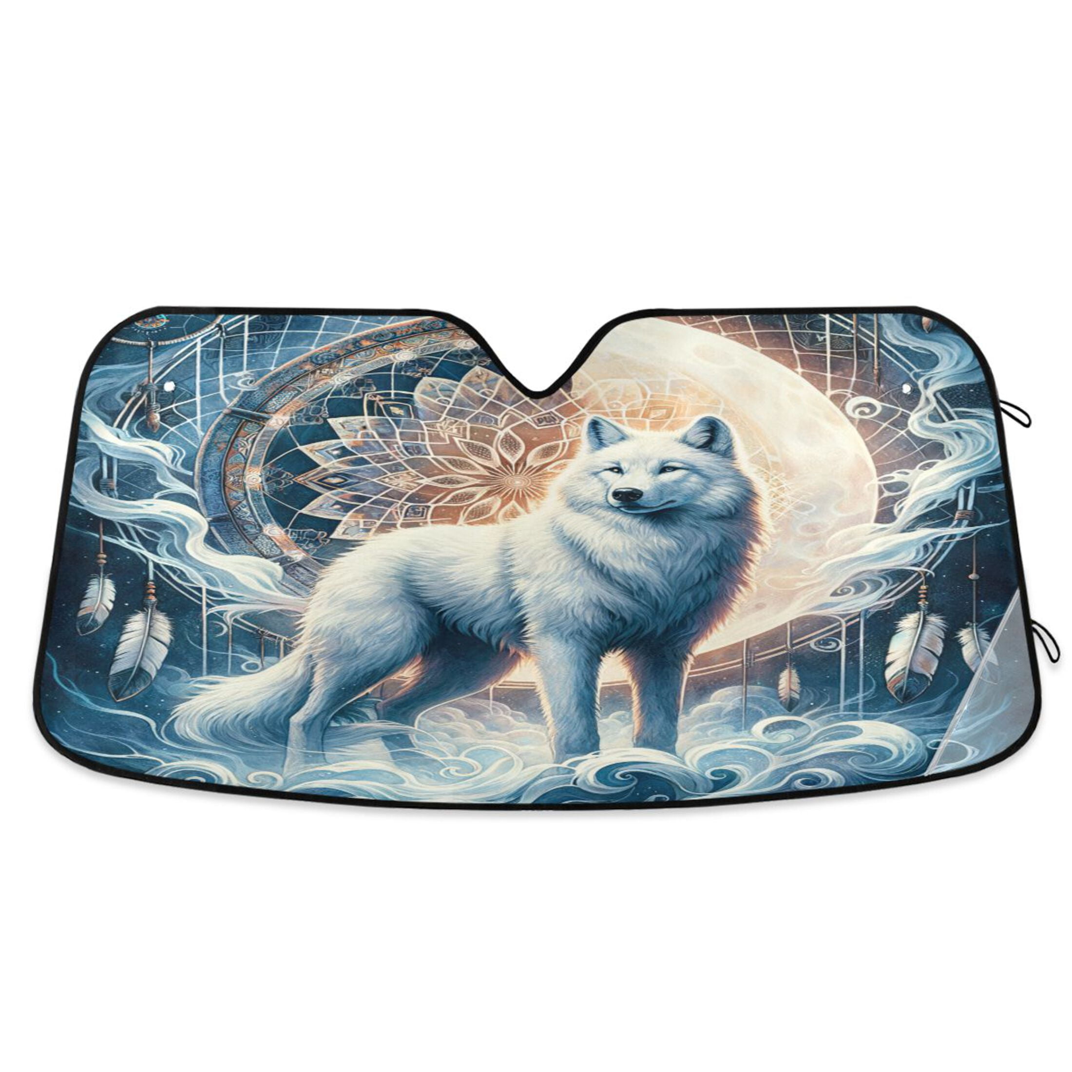 Wolf with Bright Moon Car Windshield Sun Shade Foldable Car Front ...