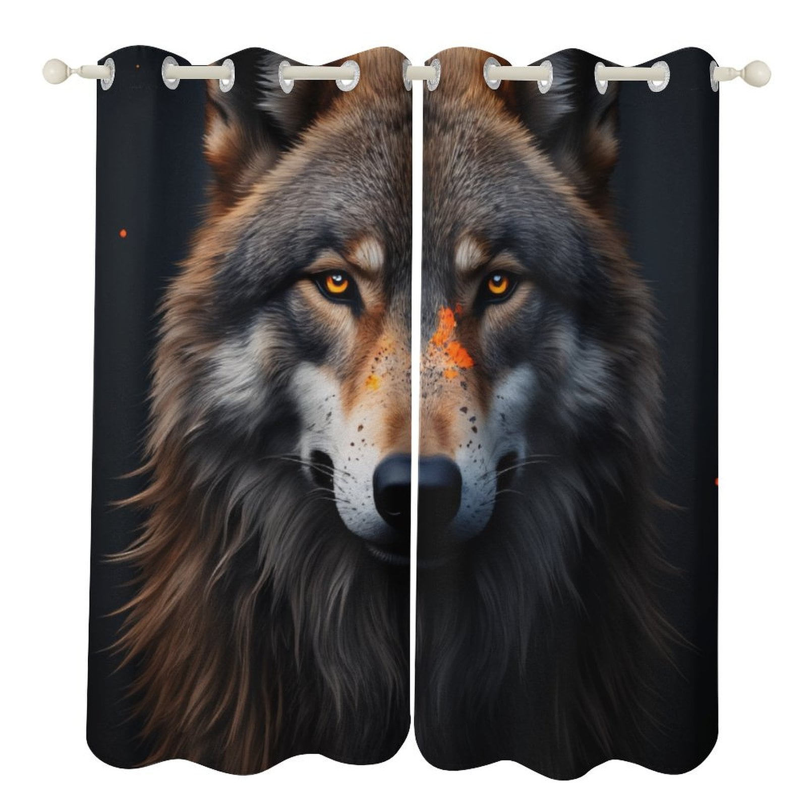 Wolf with Fiery Eyes Blackout Window Curtains for Bedroom Living Room ...