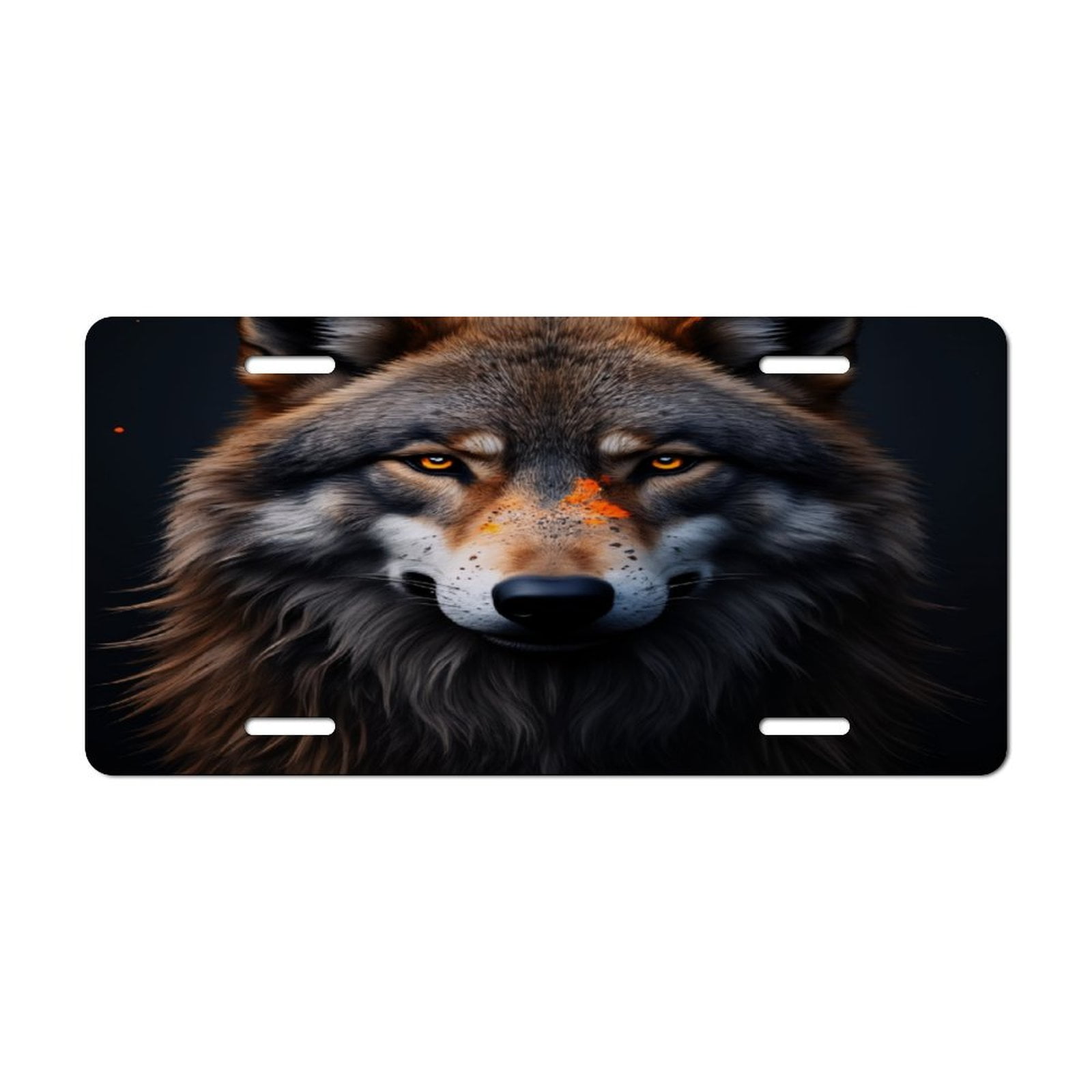 Wolf with Fiery Eyes License Plate Lightweight Aluminum Automotive ...