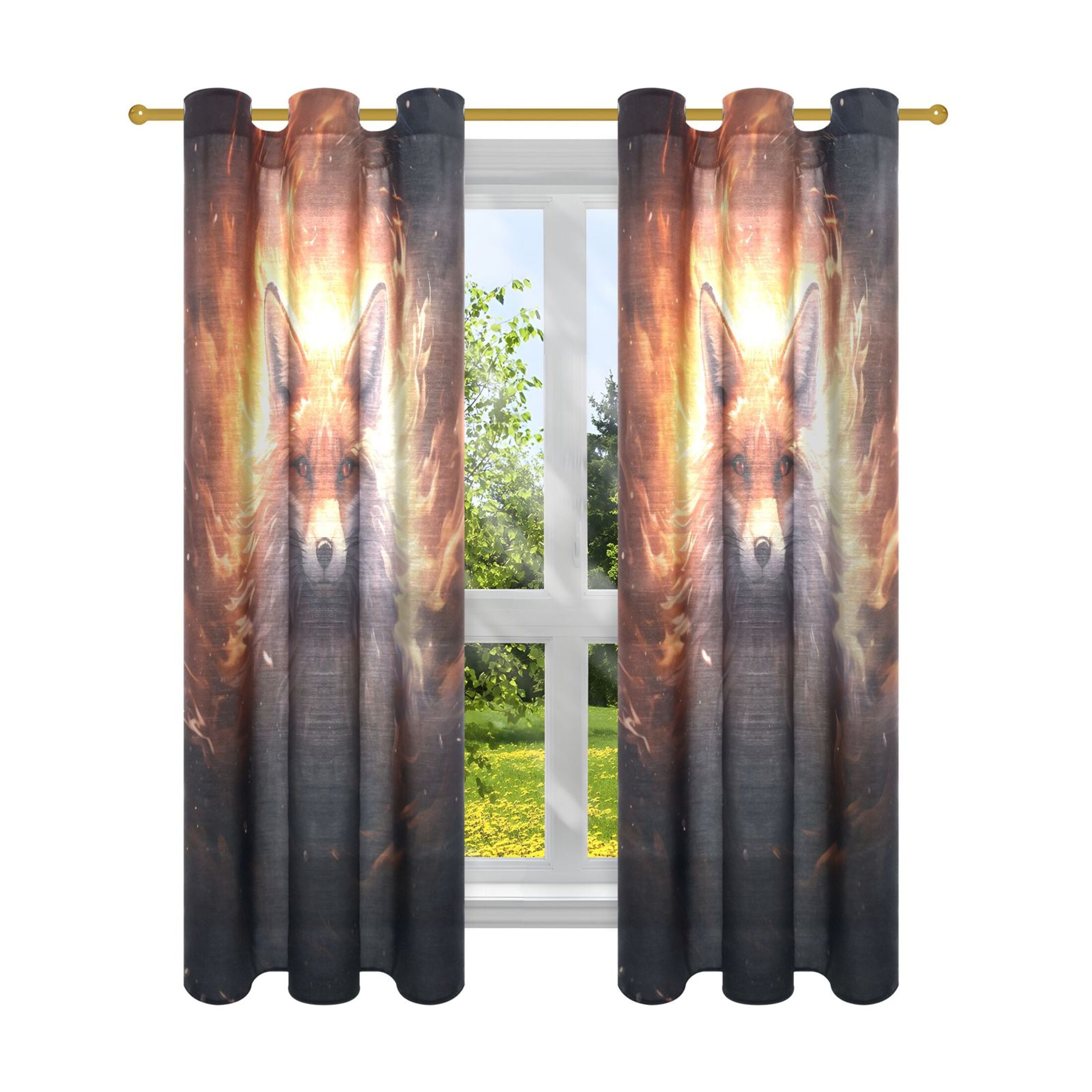 Wolf with Fire Sheer Curtains 2 Panels Set Grommet Drapes for Bedroom ...