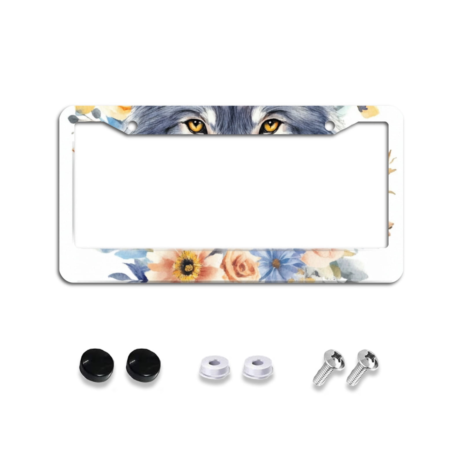 Wolf with Flower License Plate Frames for Women Men Car Plate Holder ...