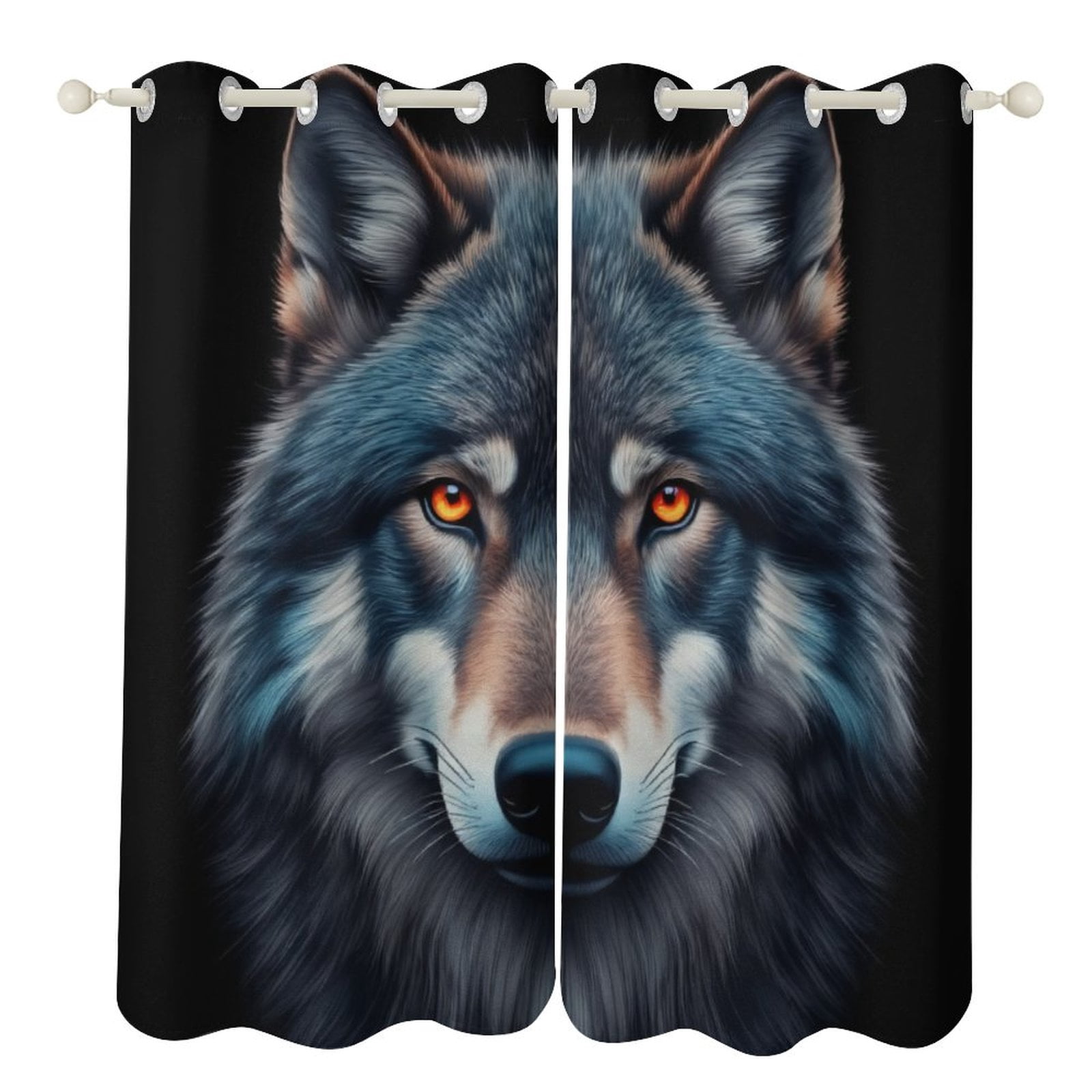 Wolf with Glowing Eyes(1)_1 2 Panels Curtains for Bedroom Living Room ...