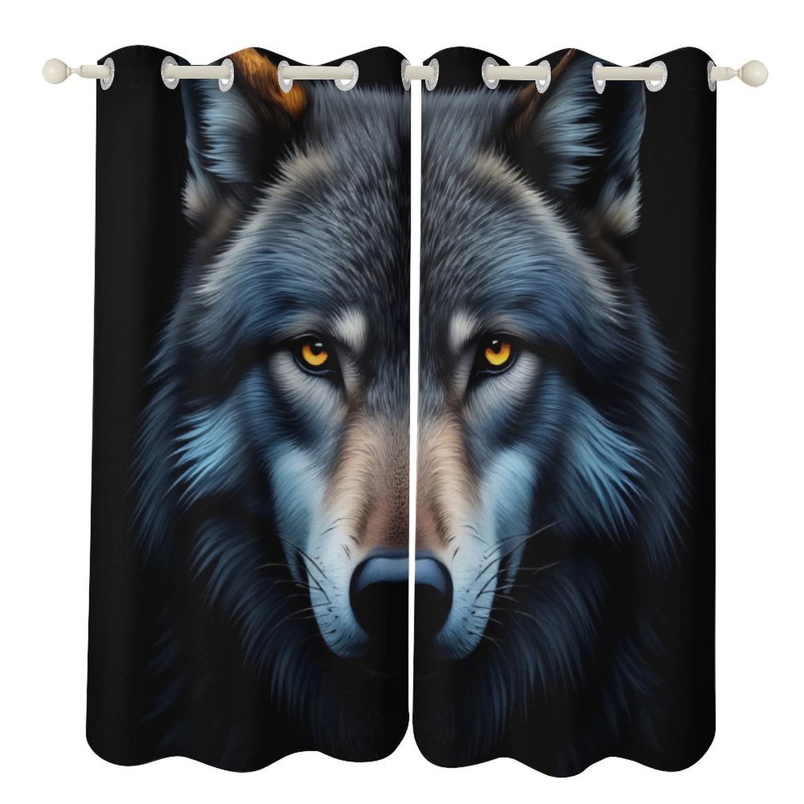 Wolf with Glowing Eyes Blackout Window Curtains for Bedroom Living Room ...