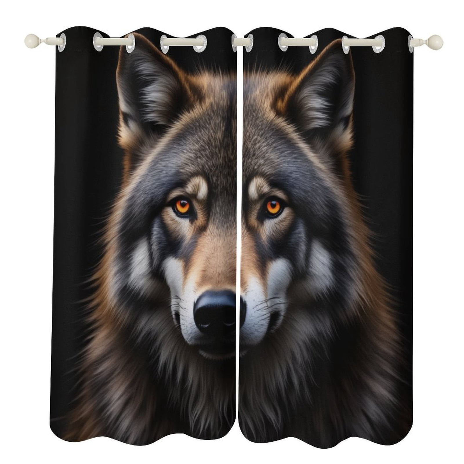 Wolf with Glowing Eyes Portrait Luxury Window Curtains Blinds for ...