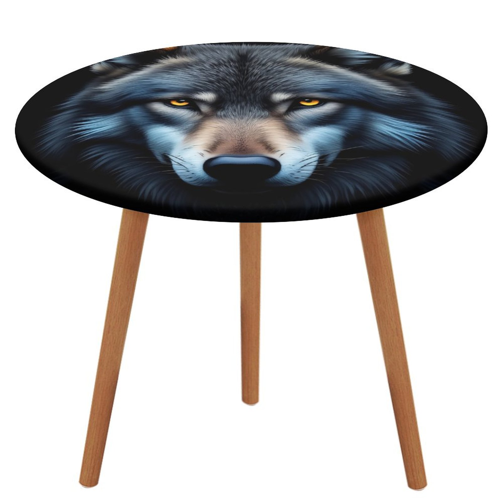 Wolf with Glowing Eyes Tablecloth Round Elastic Fitted Waterproof Table ...