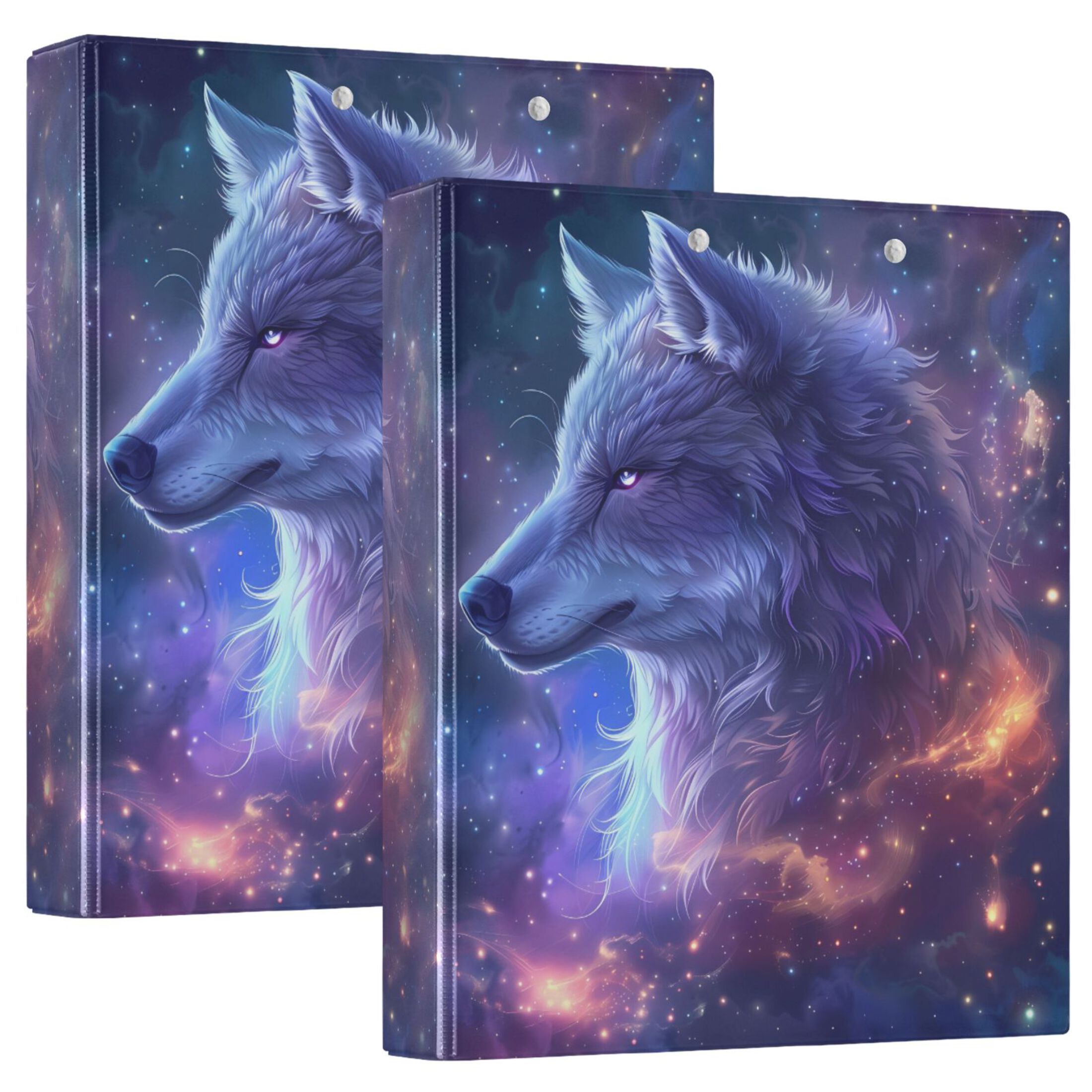 Wolf with Starry Sky Hardcover 3 Ring Binder 1.5 inch Round Rings with ...
