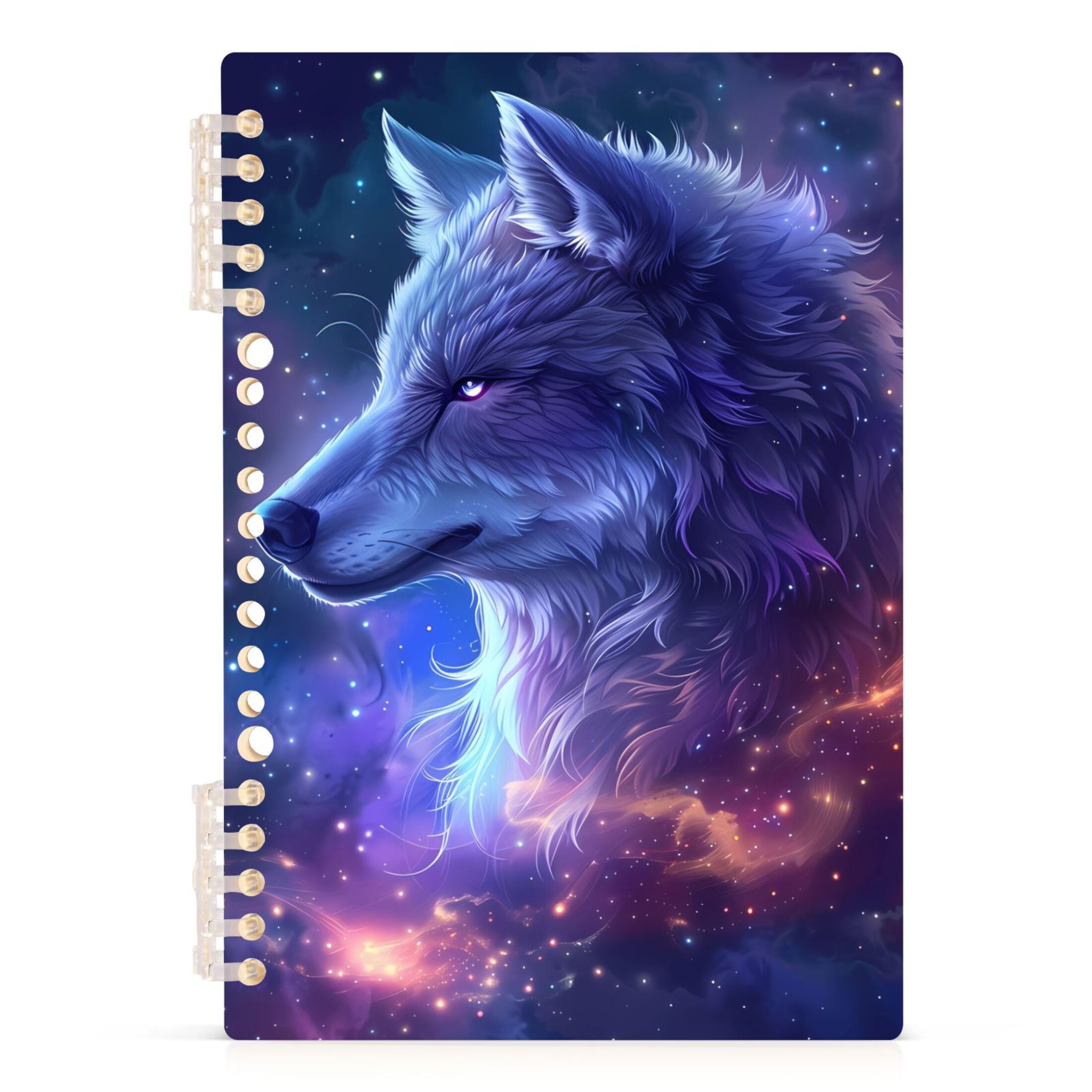 Wolf with Starry Sky Spiral Journal Notebook College Ruled Notebook 8.3 ...