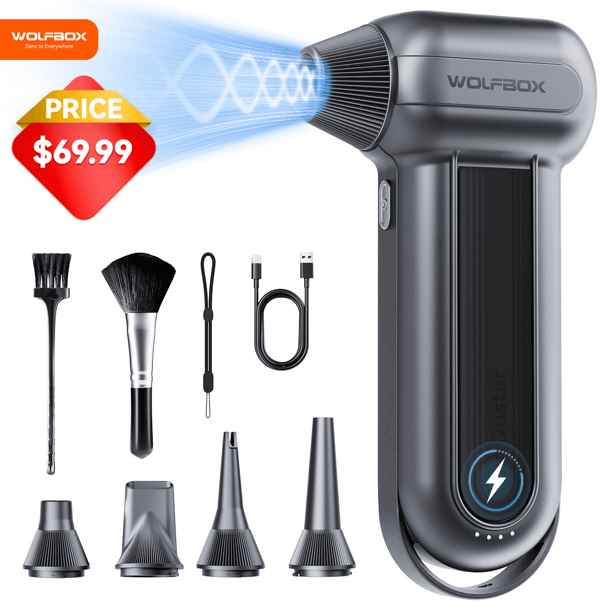 WolfBox Compressed Air Duster, 150000 RPM Handheld Cordless Vacuum ...