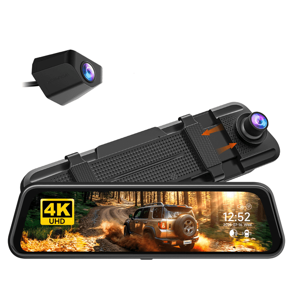 12'' Rearview Mirror Camera with &Andorid ,4K Mirror Dash Cam Front and ...