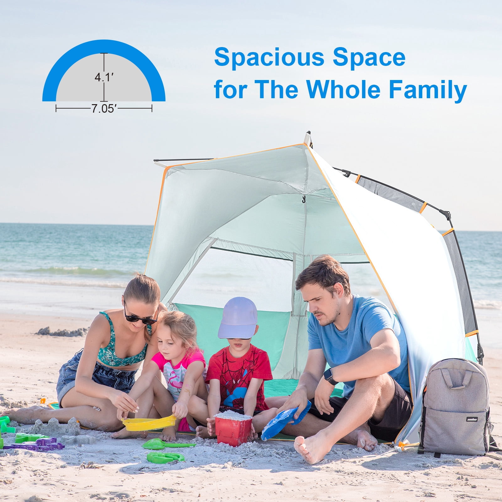 WolfWise 3-4 Person Easy Up Beach Tent UPF 50+ Portable Instant Sun ...