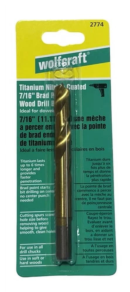 Wolfcraft 7/16" Brad Point Wood Drill Bit Titanium Nitride Coated ...