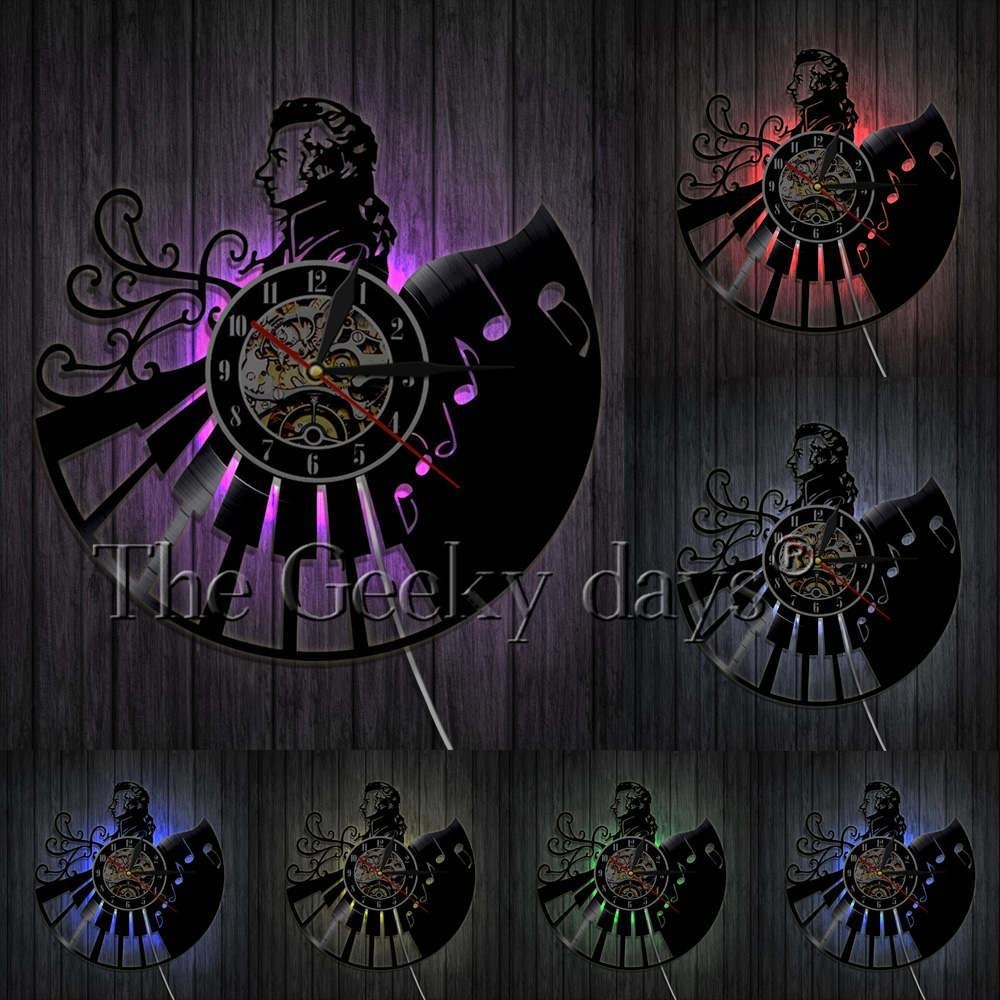 Wolfgang Amadeus Mozart Piano Vinyl Record Wall Clock Home Decor Retro ...