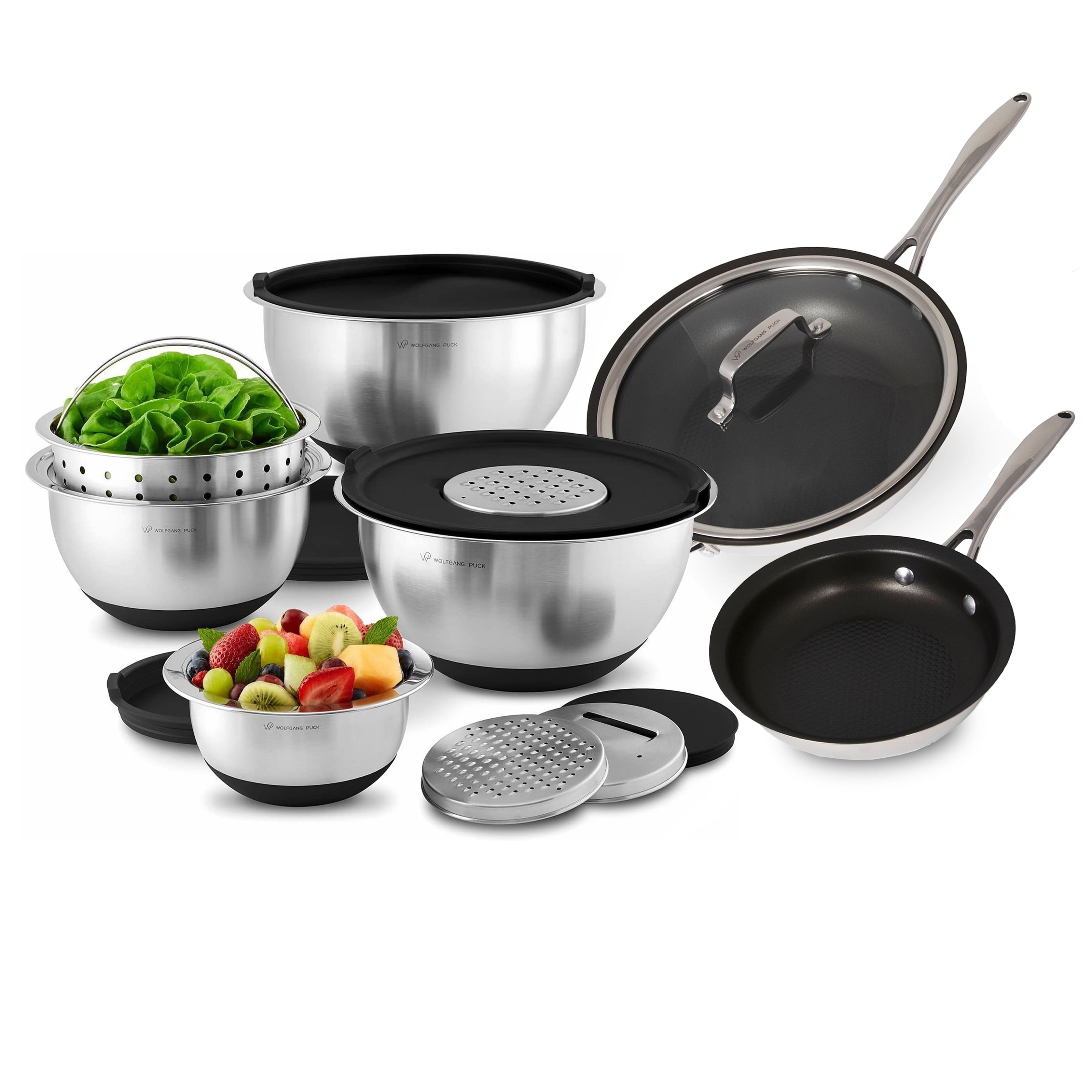 Wolfgang Puck 15-Piece Cookware Set with Pan & Lid, Stainless Steel ...