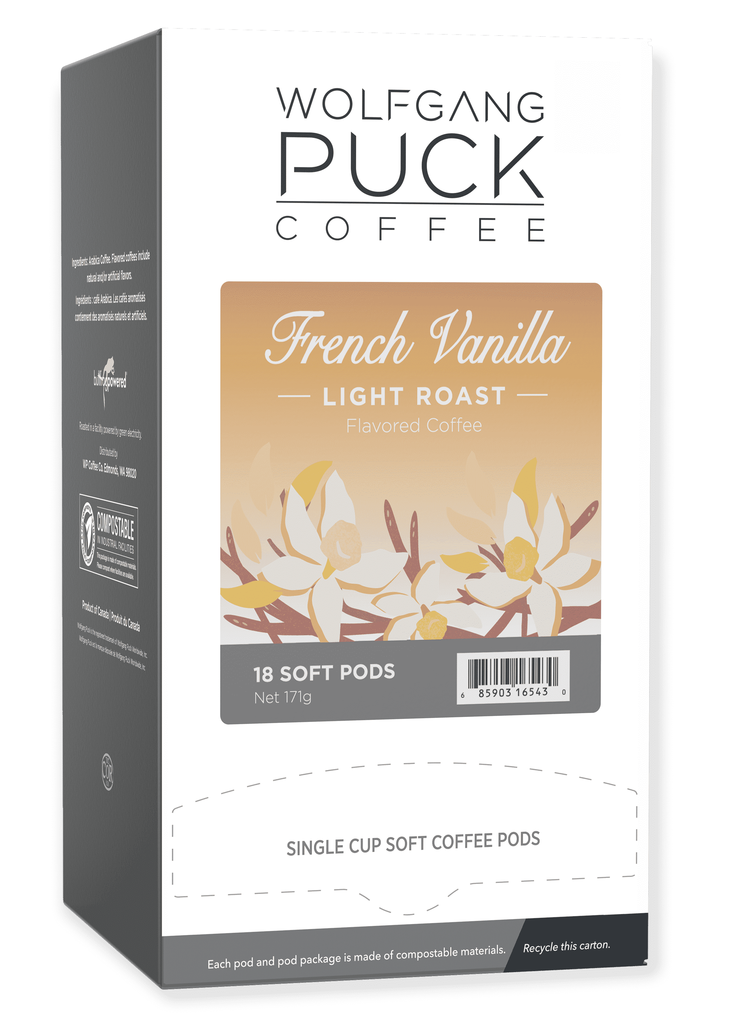 Wolfgang Puck Coffee Soft Pods, French Vanilla, Light Roast, 18 Count ...