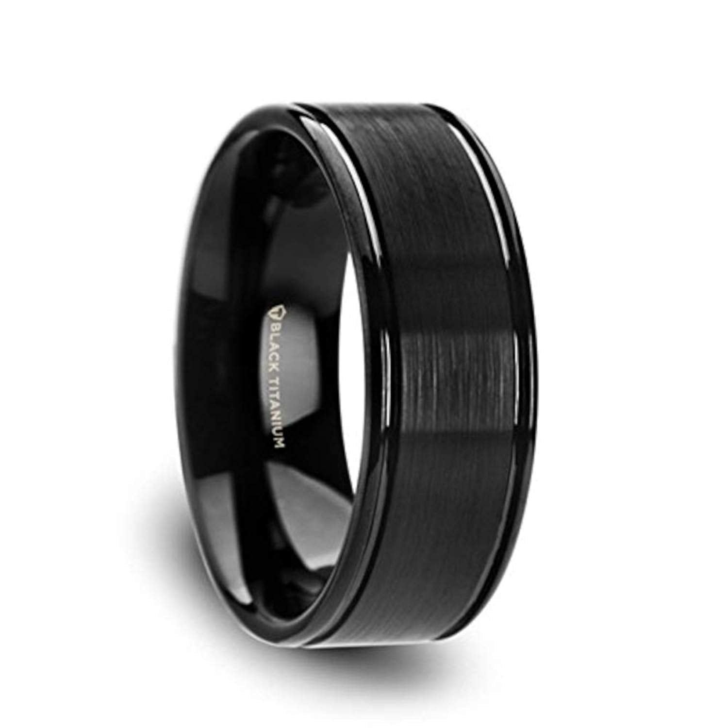 Wolfgang Titanium Mens Wedding Ring Black Polished Brushed Finish ...