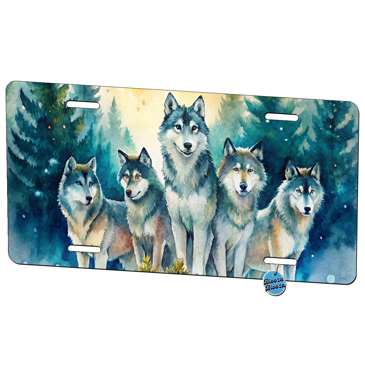 Wolfpack Snowy Forest Wolf Scene Watercolor Metal Novelty License Plate ...