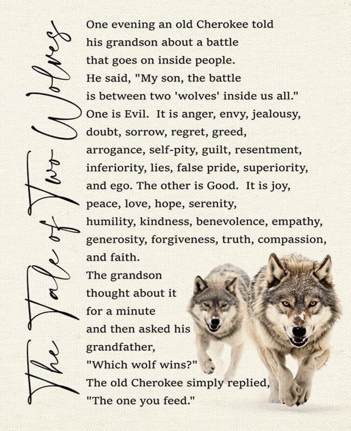 Wolfs Canvas Poster Decor, Tale of Two Wolves Prints Linen Poster ...